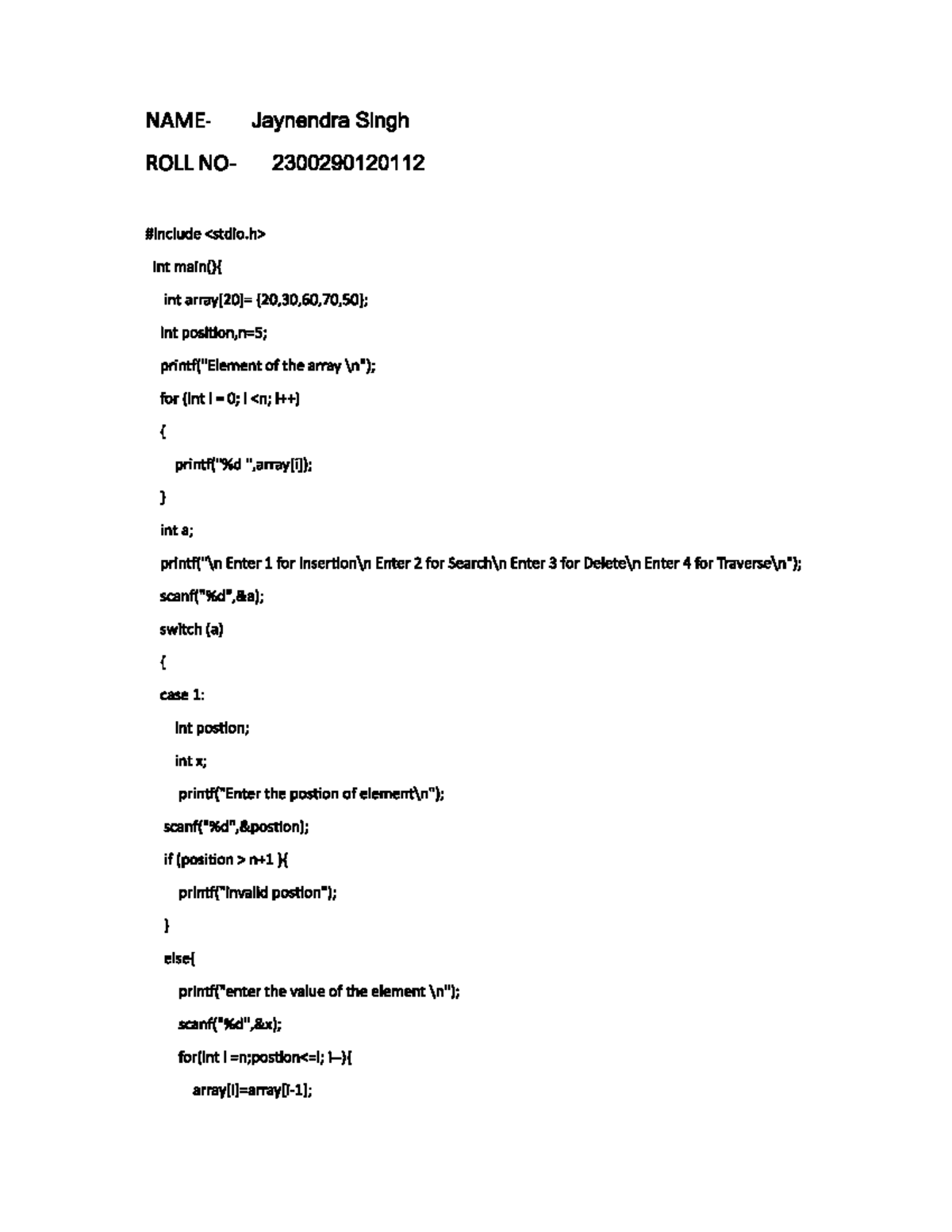 Array Operations: Search, Insert, and Delete - CS101 - Studocu