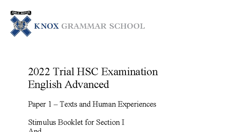 2022 HSC English Adv Trial Exam Paper 1 Stimulus Booklet - Studocu