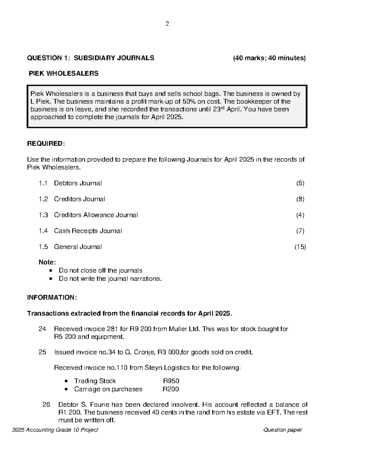 2025 Accounting Grade 10 Project: Journals & Internal Control Analysis ...