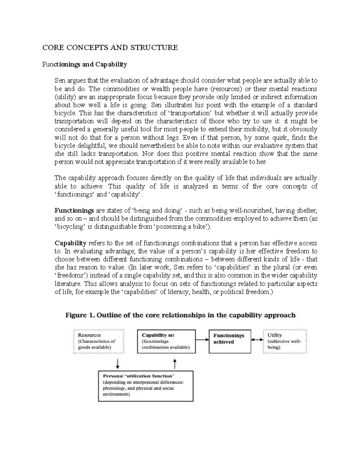 CORE Concepts and Structure: Functionings and Capability Analysis - Studocu