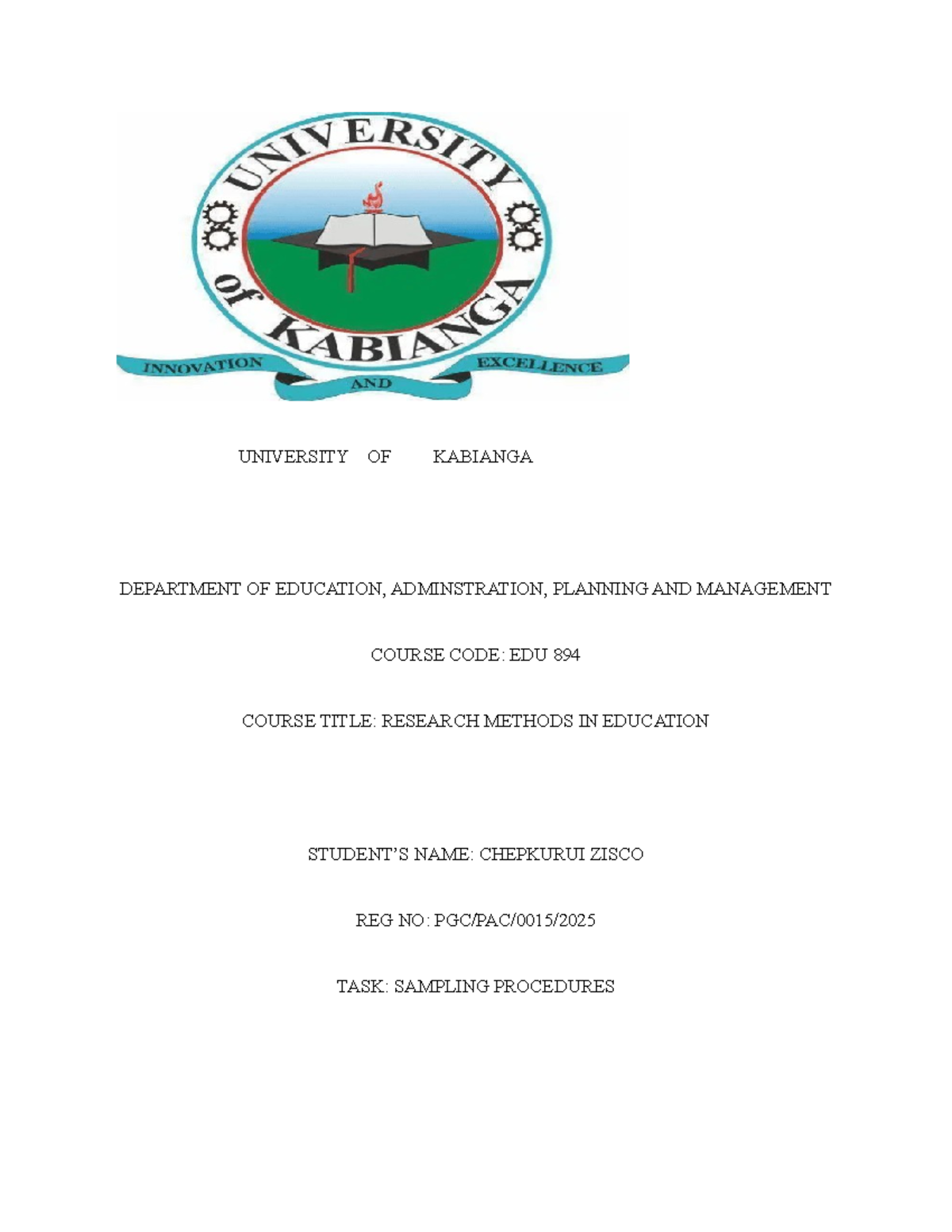 EDU 894 Research Methods: Sampling Procedures Overview - Studocu