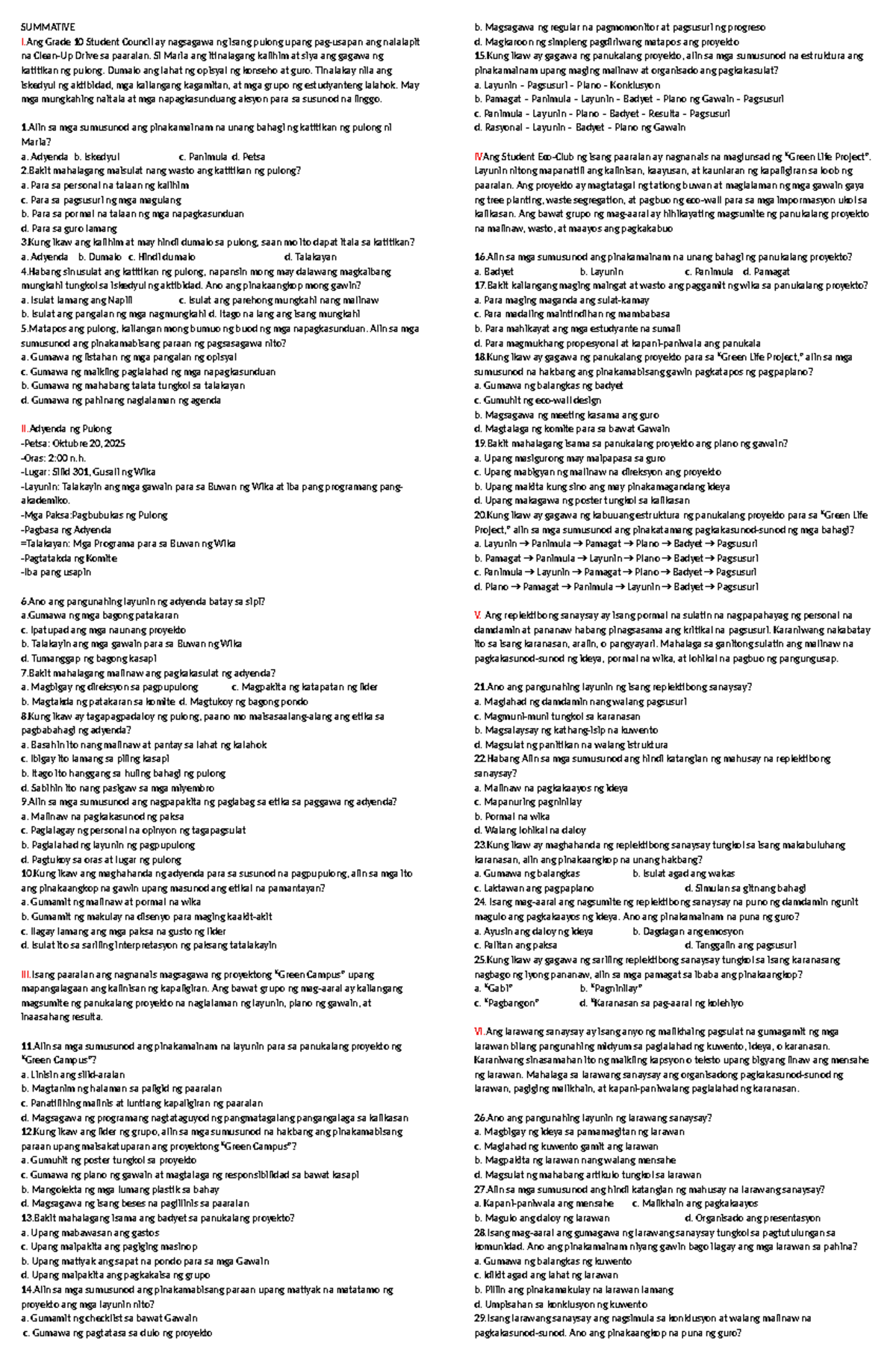 Summative AKAD: Pagsusuri ng Pulong at Panukalang Proyekto ng Student ...
