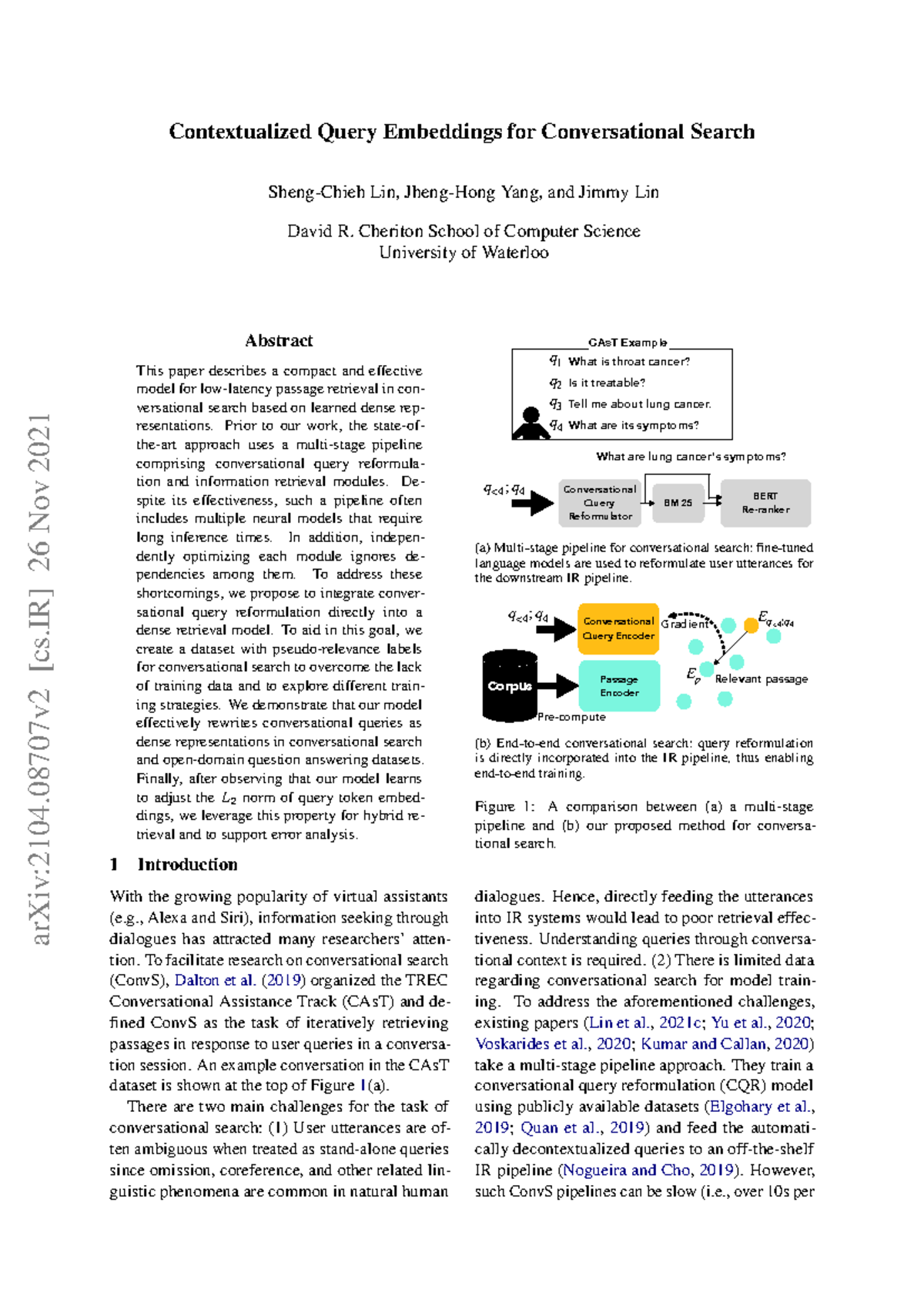 Contextualized Query Embeddings for Conversational Search (CAsT) - Studocu