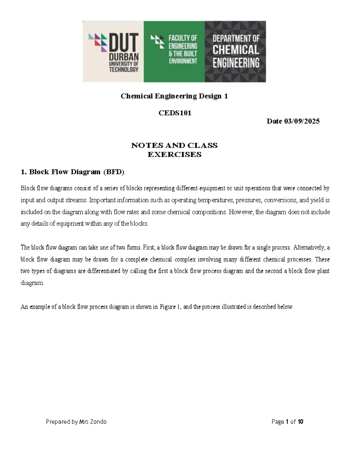 Chemical Engineering Design 1 CEDS101: BFD and PID Practical Notes ...