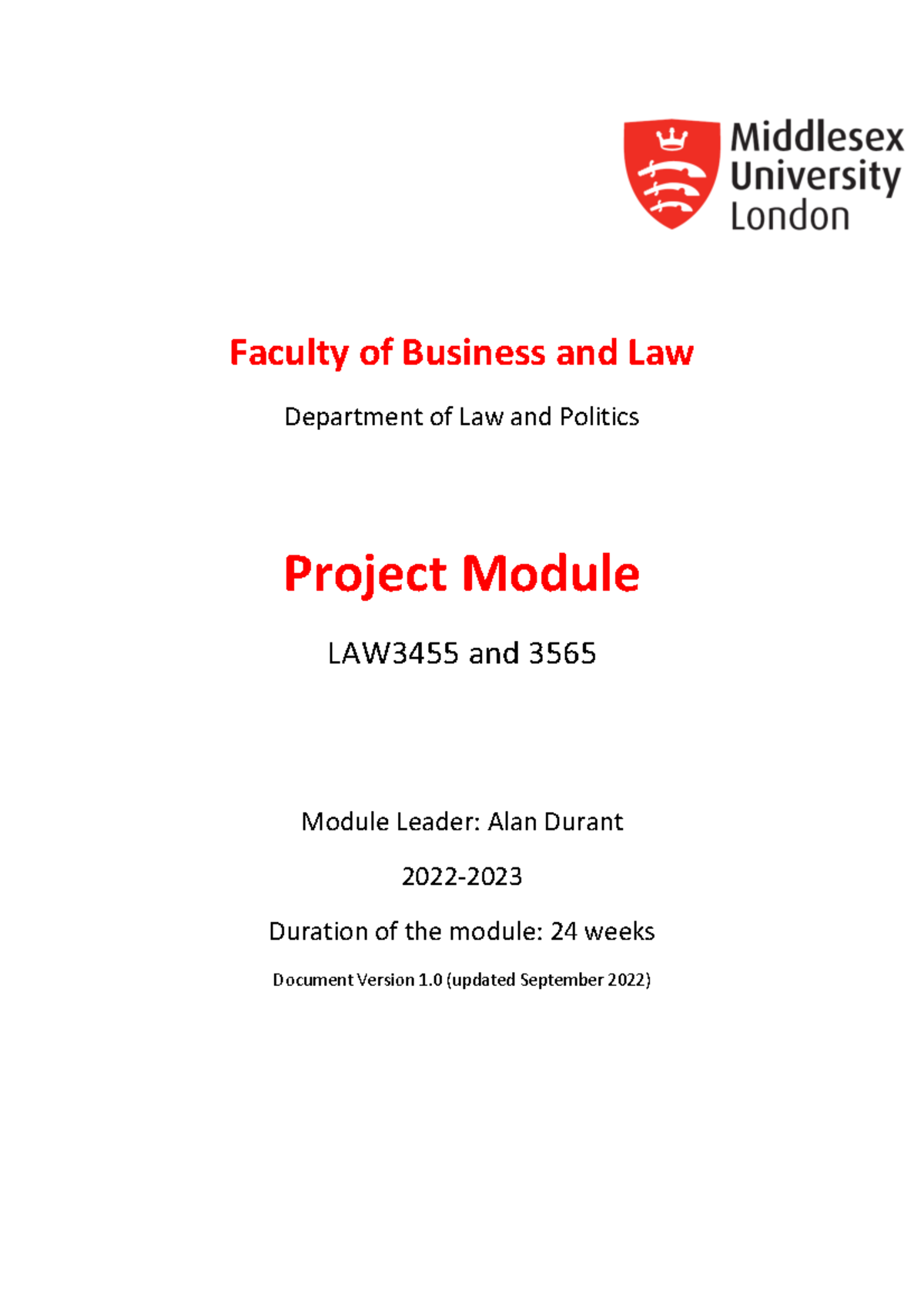 LAW3455 & 3565 Project Module Handbook (2022-2023) Overview - Studocu