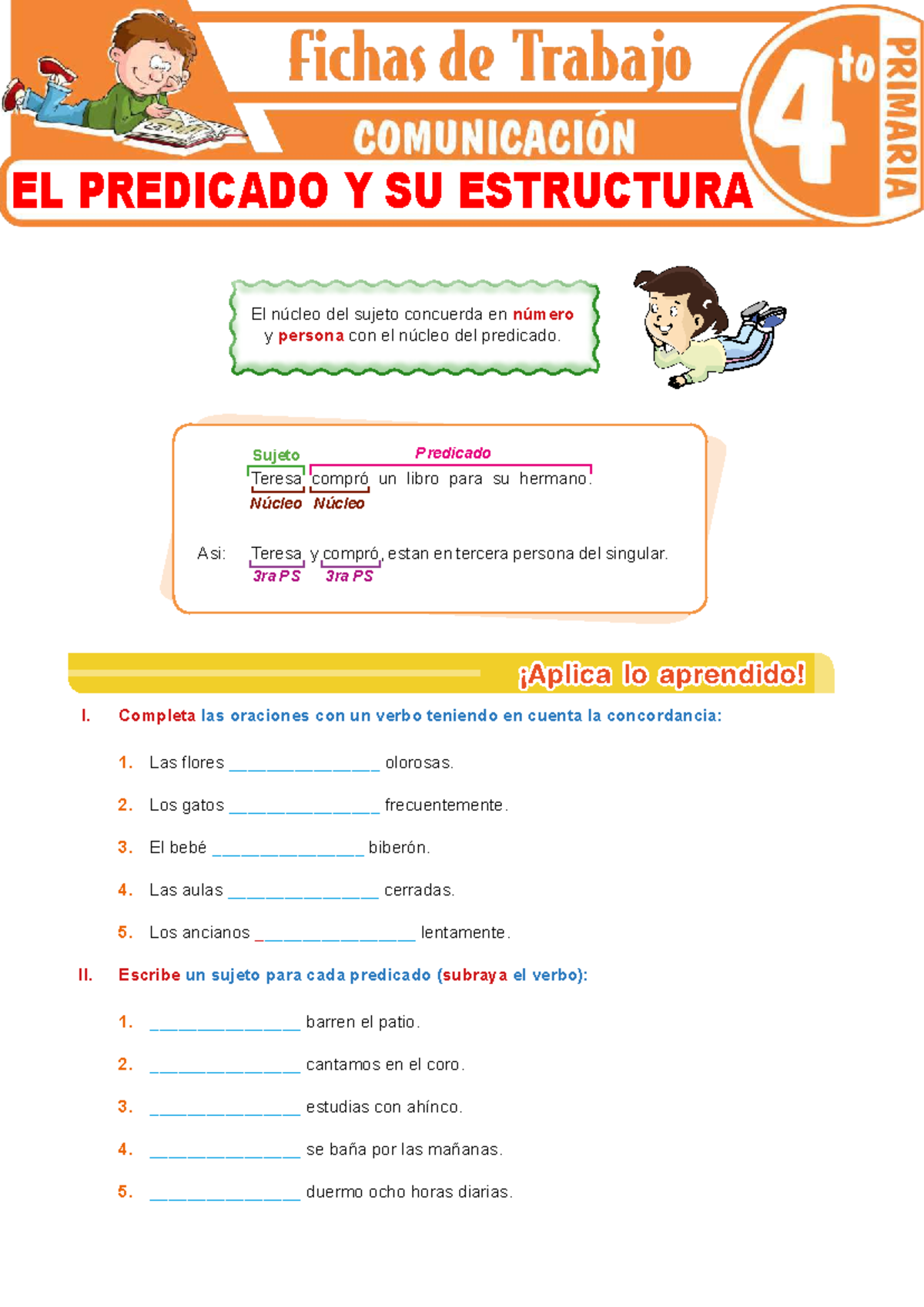 El Predicado y su Estructura - Cuarto Grado de Primaria - Studocu