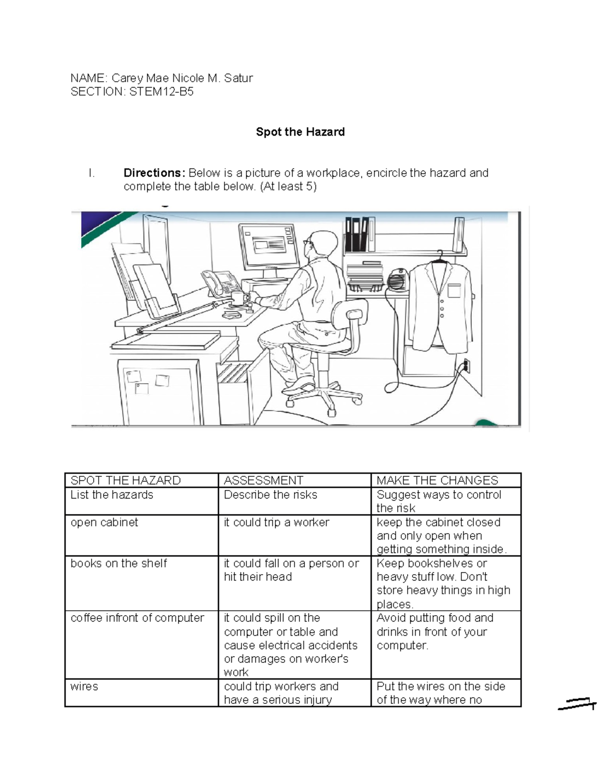 Spot-the-Hazard - This is my work of Spot the Hazard - NAME: Carey Mae ...