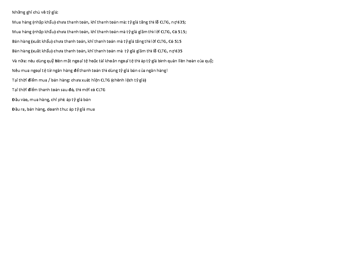 thông tư 200 BTC - Nh ững ghi chú vềề t ỷgiá: Mua hàng (nh p kh u) chậ ẩ ưa thanh toán, khi ...