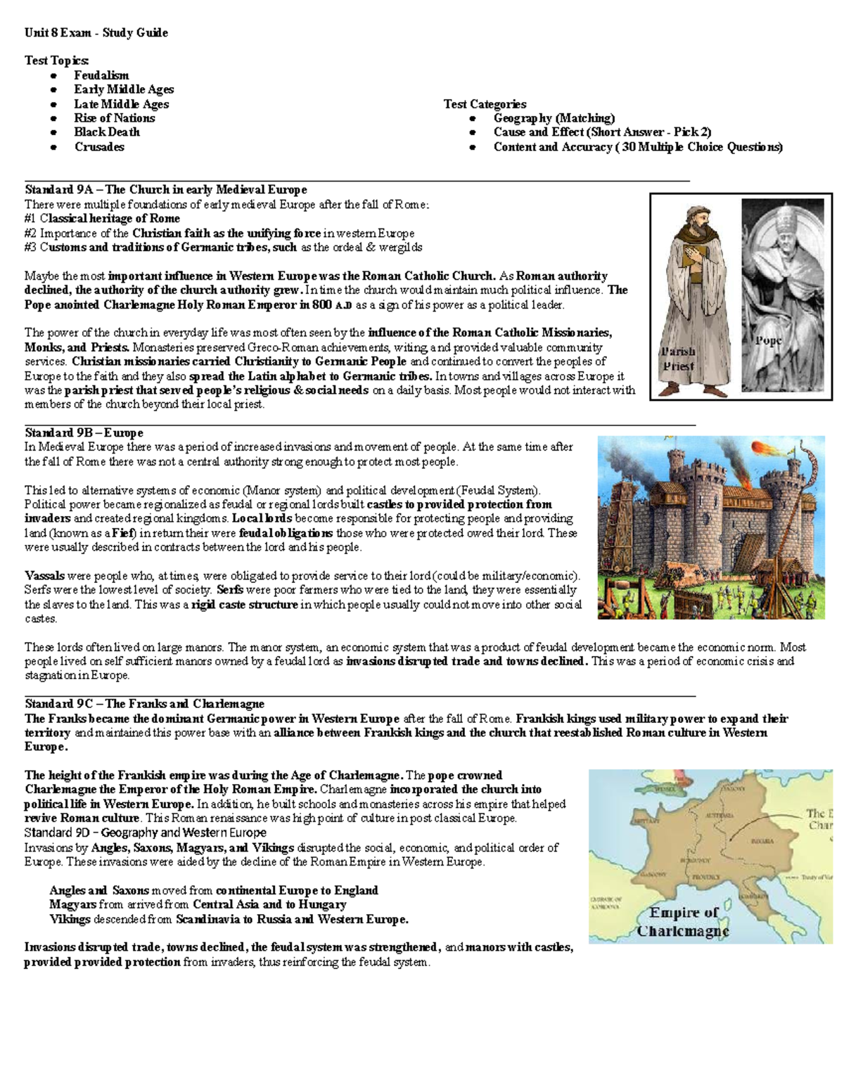 Unit 8 Exam - Study Guide: Feudalism, Crusades, & the Black Death ...
