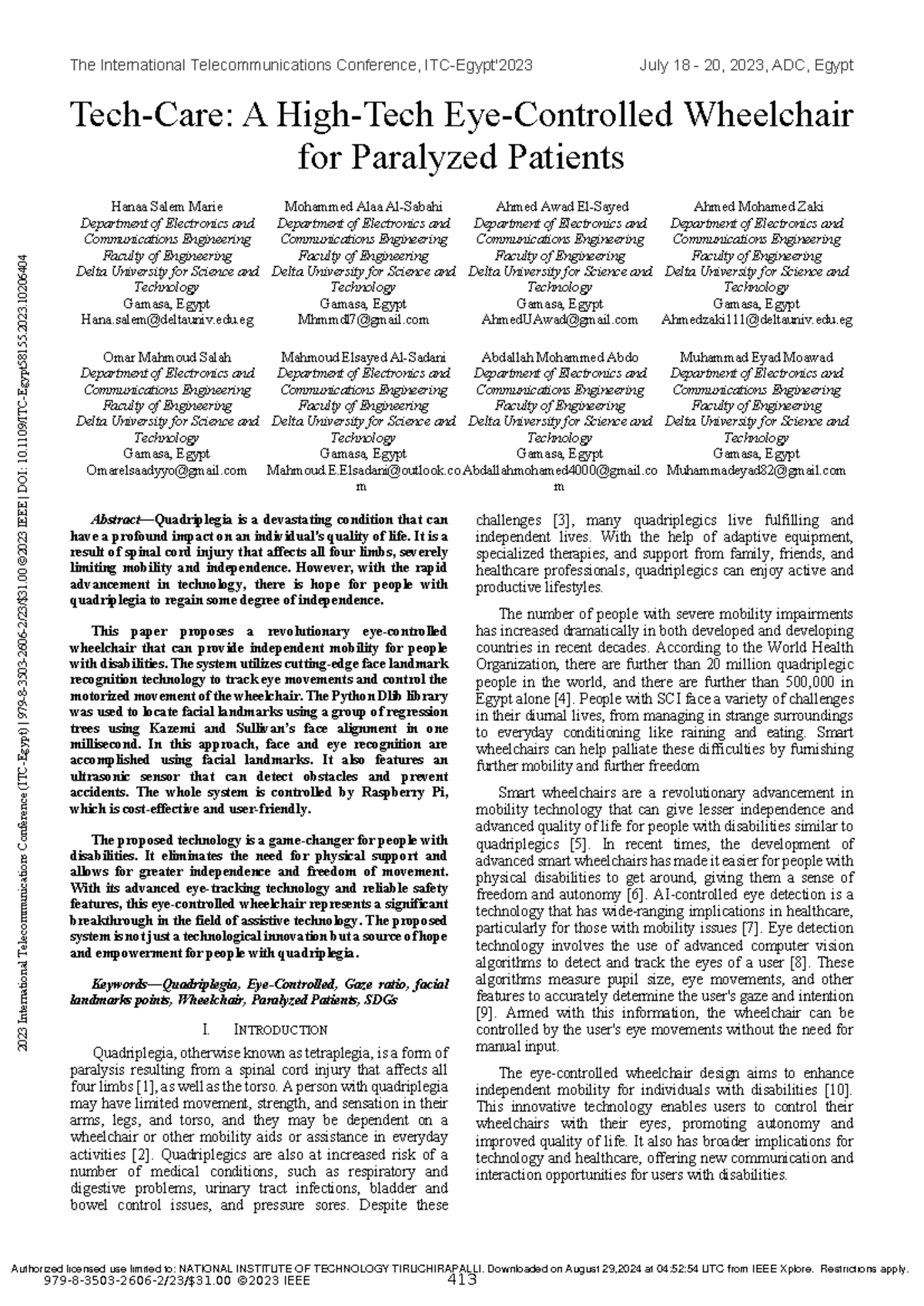 Innovative Eye-Controlled Wheelchair for Paralyzed Patients - ITC 2023 ...