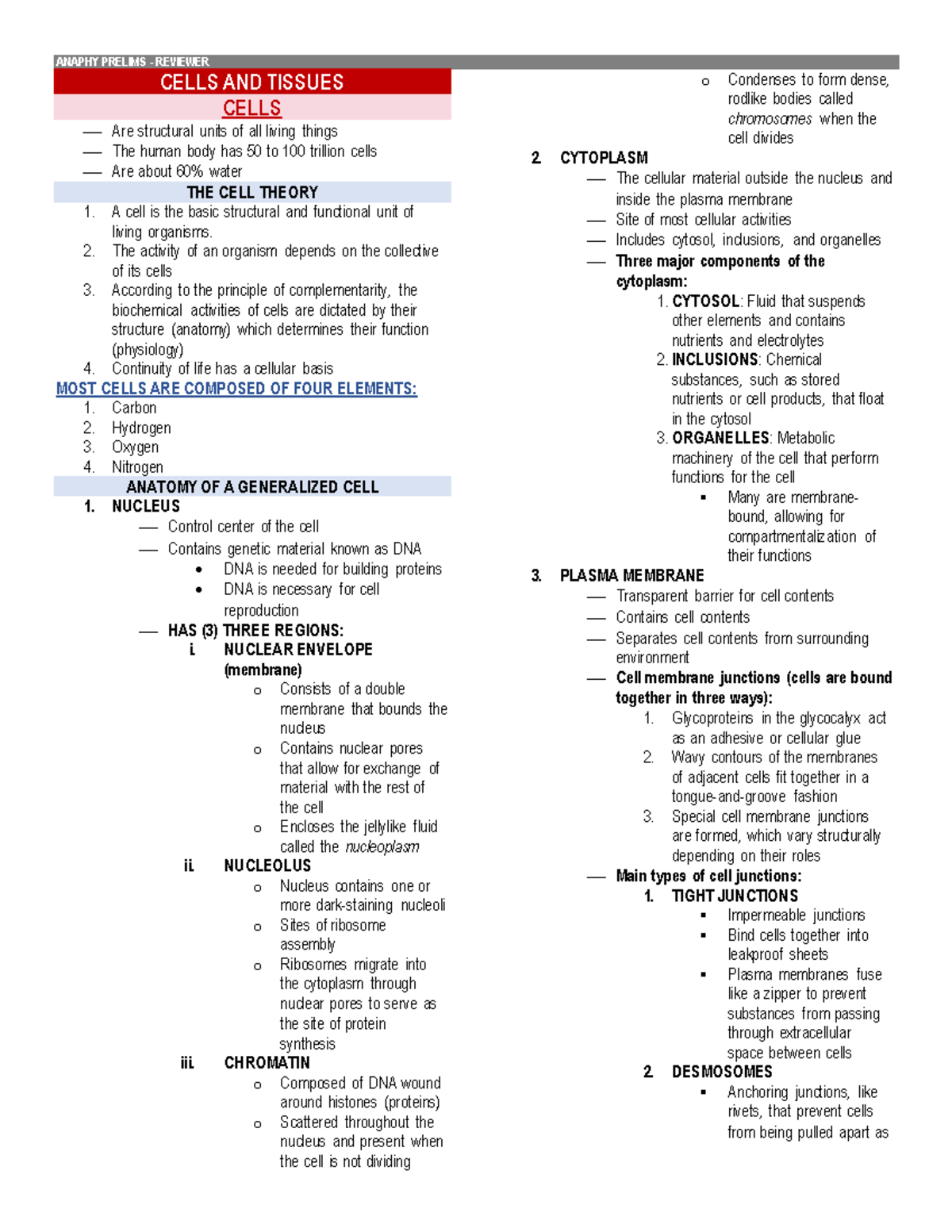 Anaphy Cells AND Tissues - CELLS AND TISSUES CELLS ⎯ Are structural ...