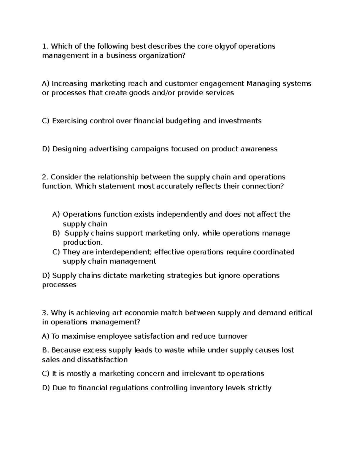 OM QUIZ - Operations Management Concepts and Process Variation - Studocu