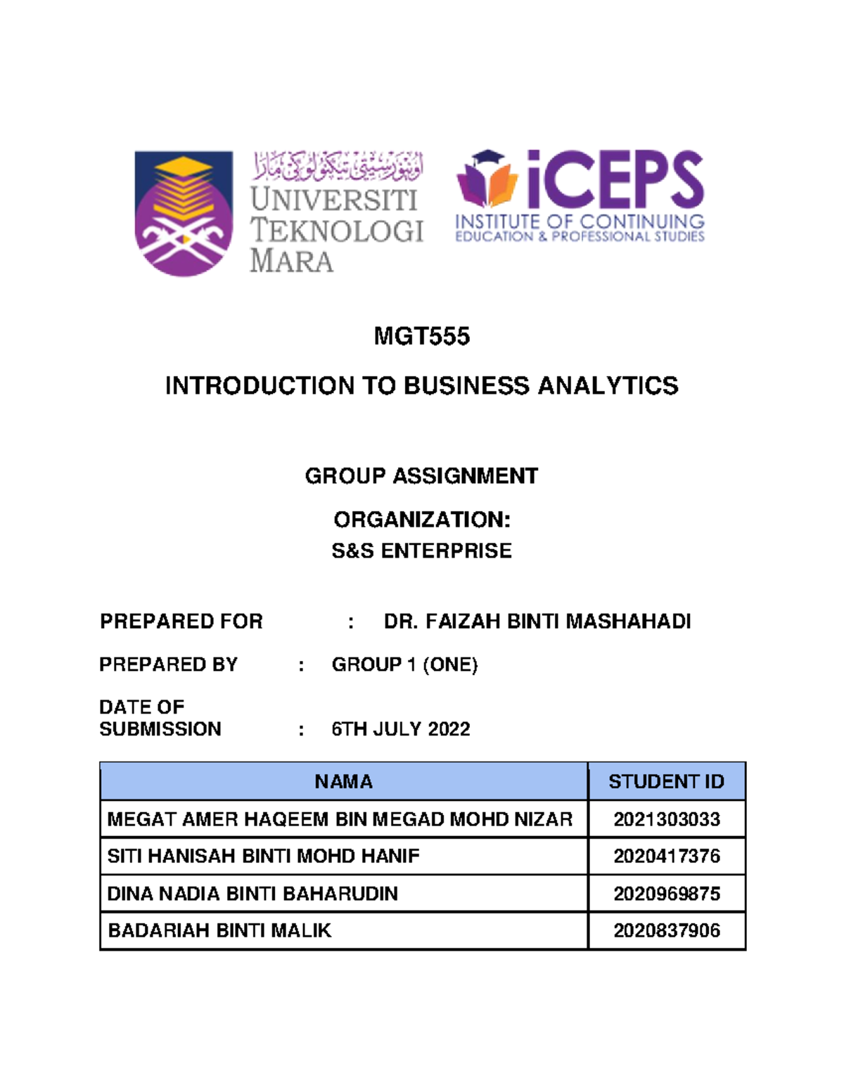 MGT555 Group Assignment: Business Analytics Report on S&S Enterprise ...