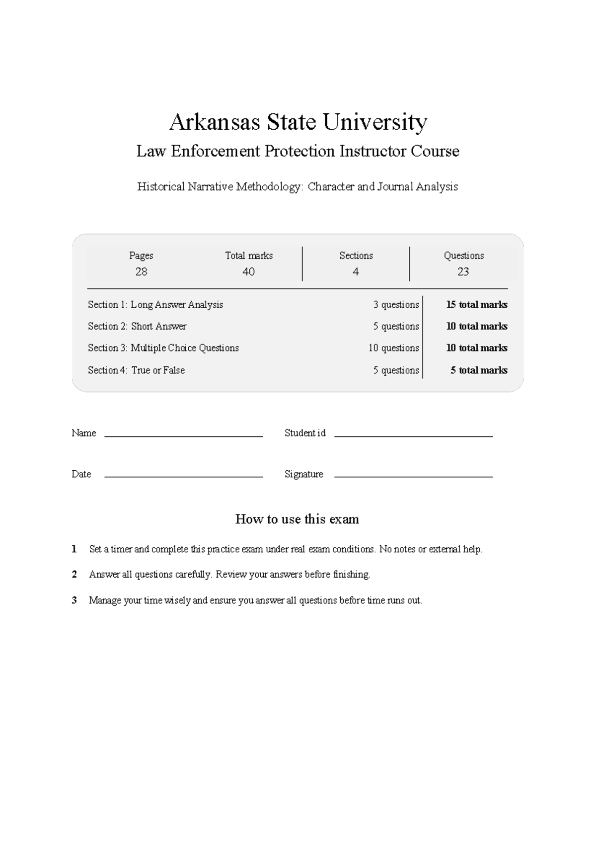 DPEM 5523 Law Enforcement Protection Instructor Course Practice Test ...