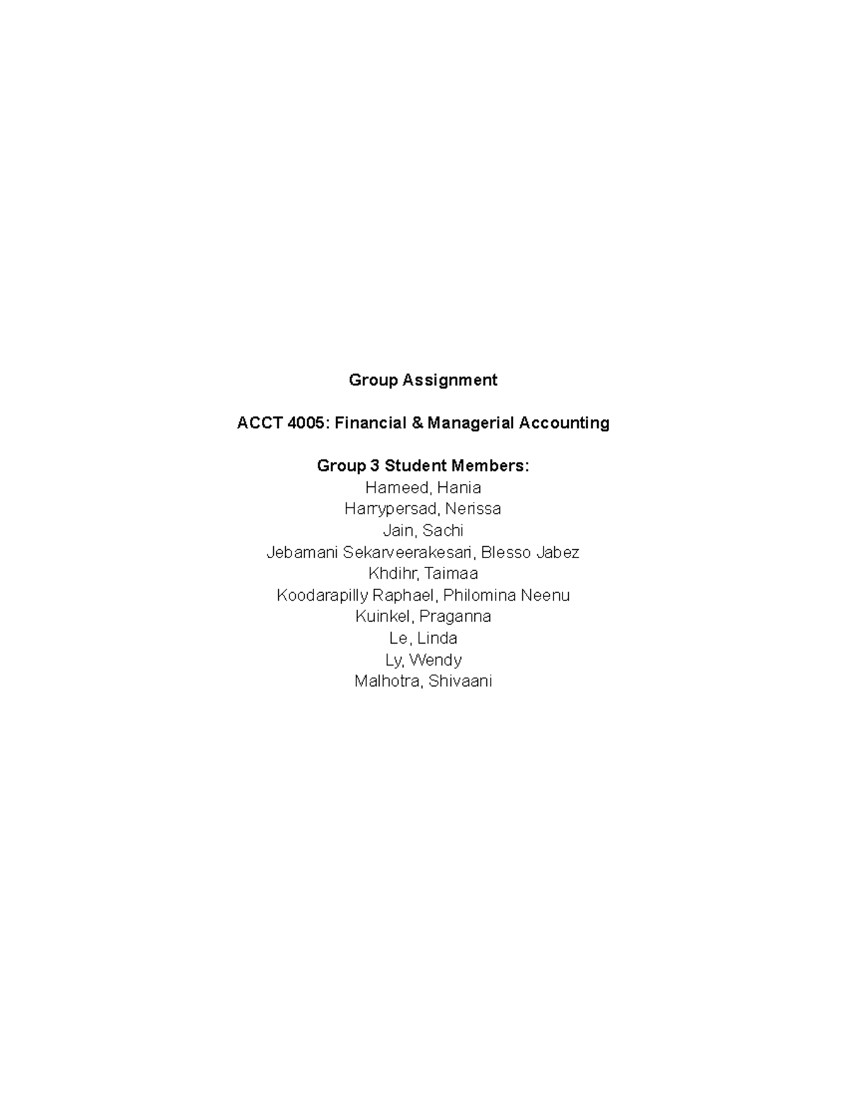 ACCT 4005: Group Assignment - Financial & Managerial Accounting ...