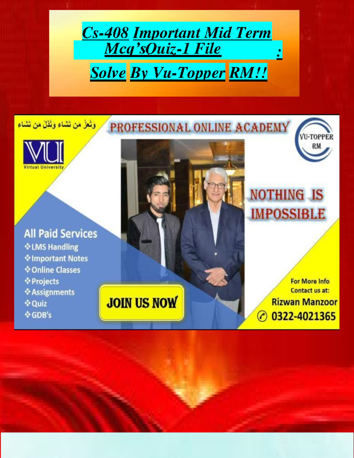 CS408 Midterm Exam Quiz-1 Review by Vu-Topper RM - Studocu