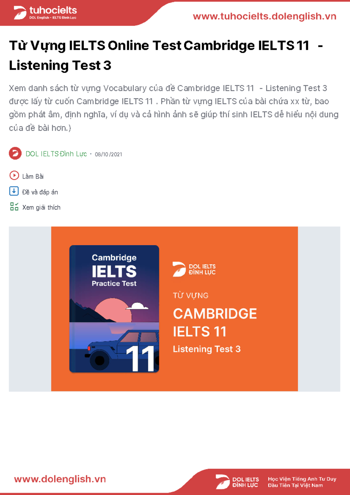 Cambridge IELTS 11 - Listening Test 3 Vocabulary Insights - Studocu