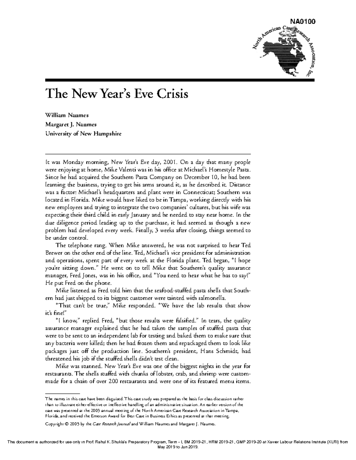 Case Study: The New Year’s Eve Crisis in Food Safety - HRM 2019-21 ...