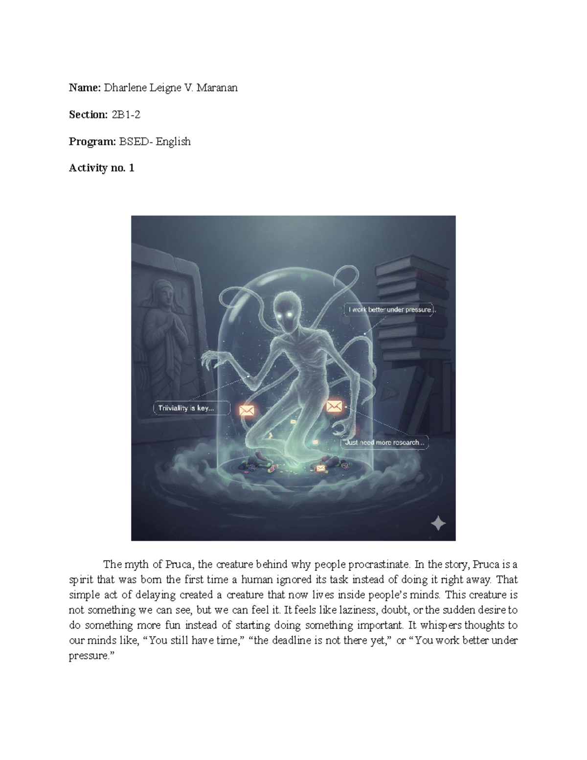 Mythology Activity 1: The Legend of Pruca and Procrastination - Studocu
