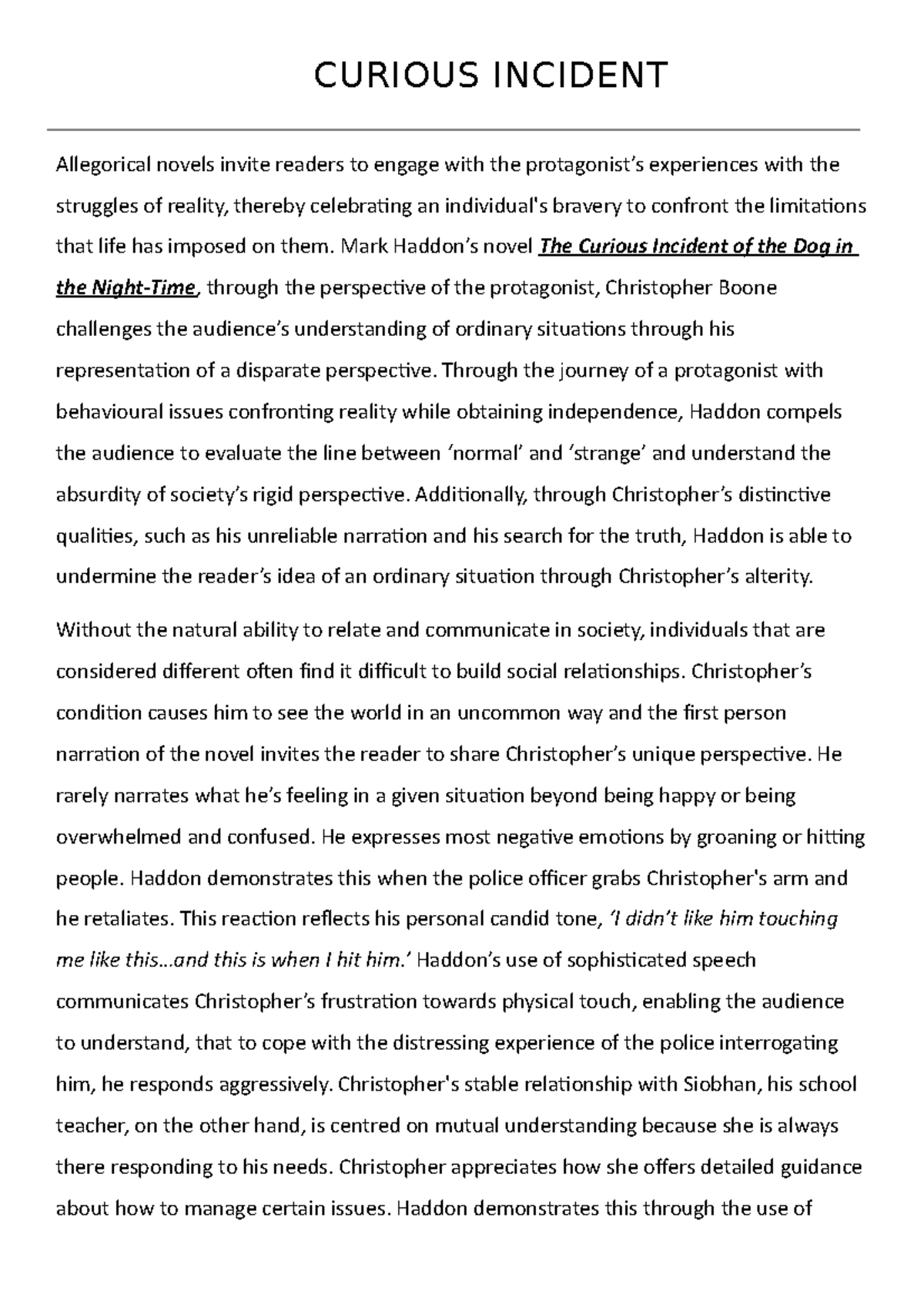 HSC Module B Essay Notes - Analyzing The Curious Incident - Studocu