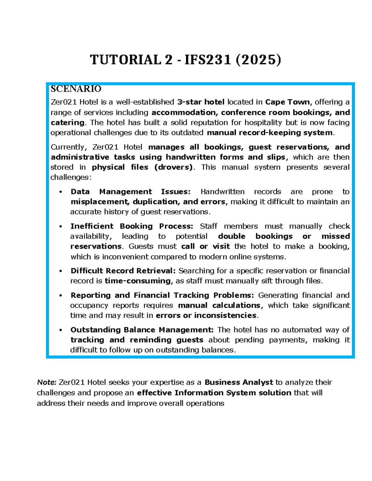 IFS231 Tutorial 2 Scenario 2025 Students version - TUTORIAL 2 - IFS231 ...