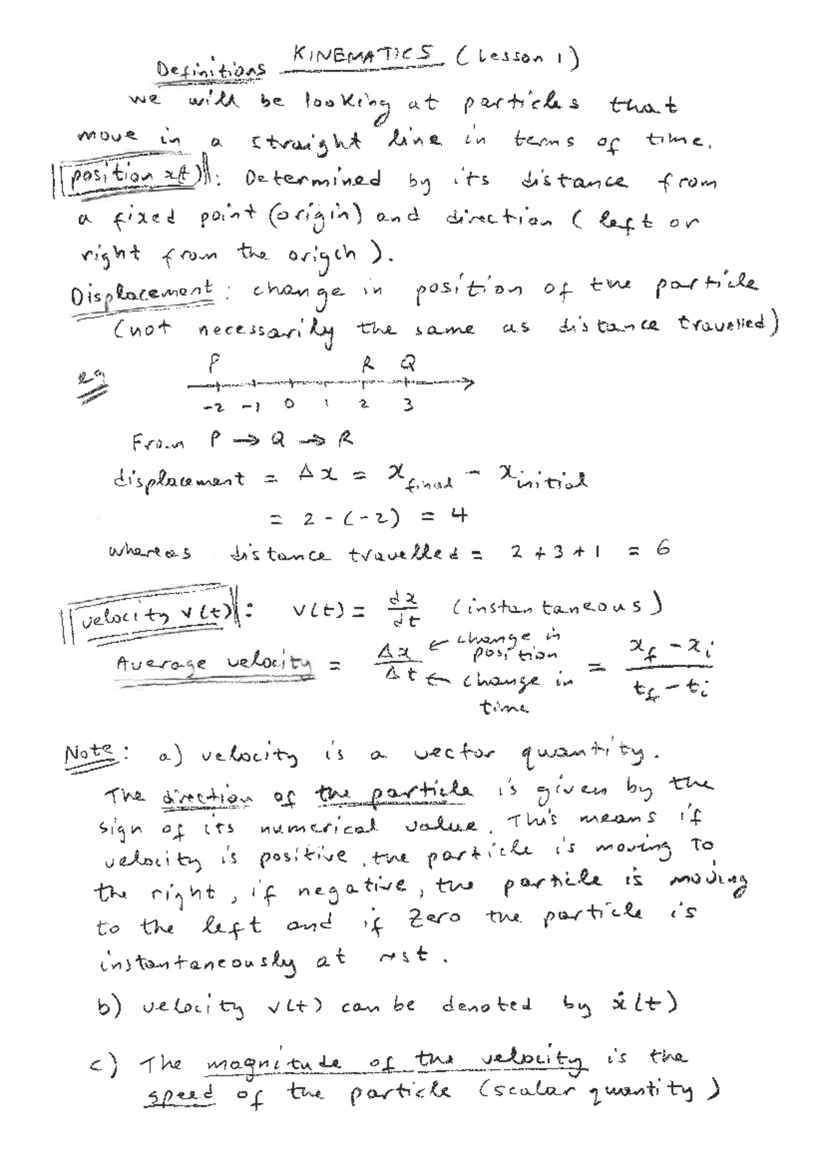 Kinematics PS423: Lesson 1 - Particle Motion in Straight Lines - Studocu
