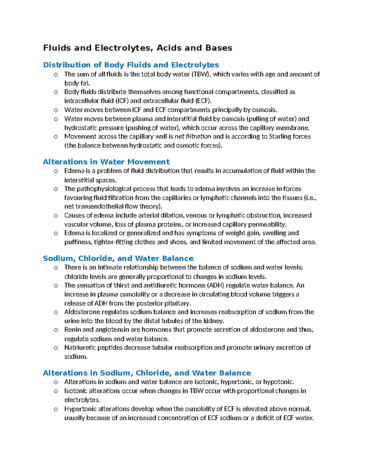 Fluids and Electrolytes: Body Fluid Distribution & Balance (2535 W23 F ...