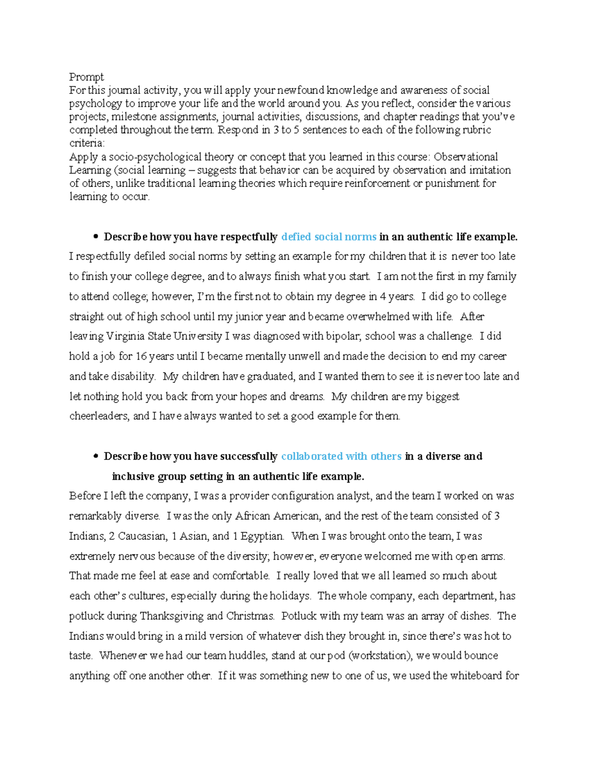 Module 8 - Reflective Journal on Social Psychology Concepts - Studocu