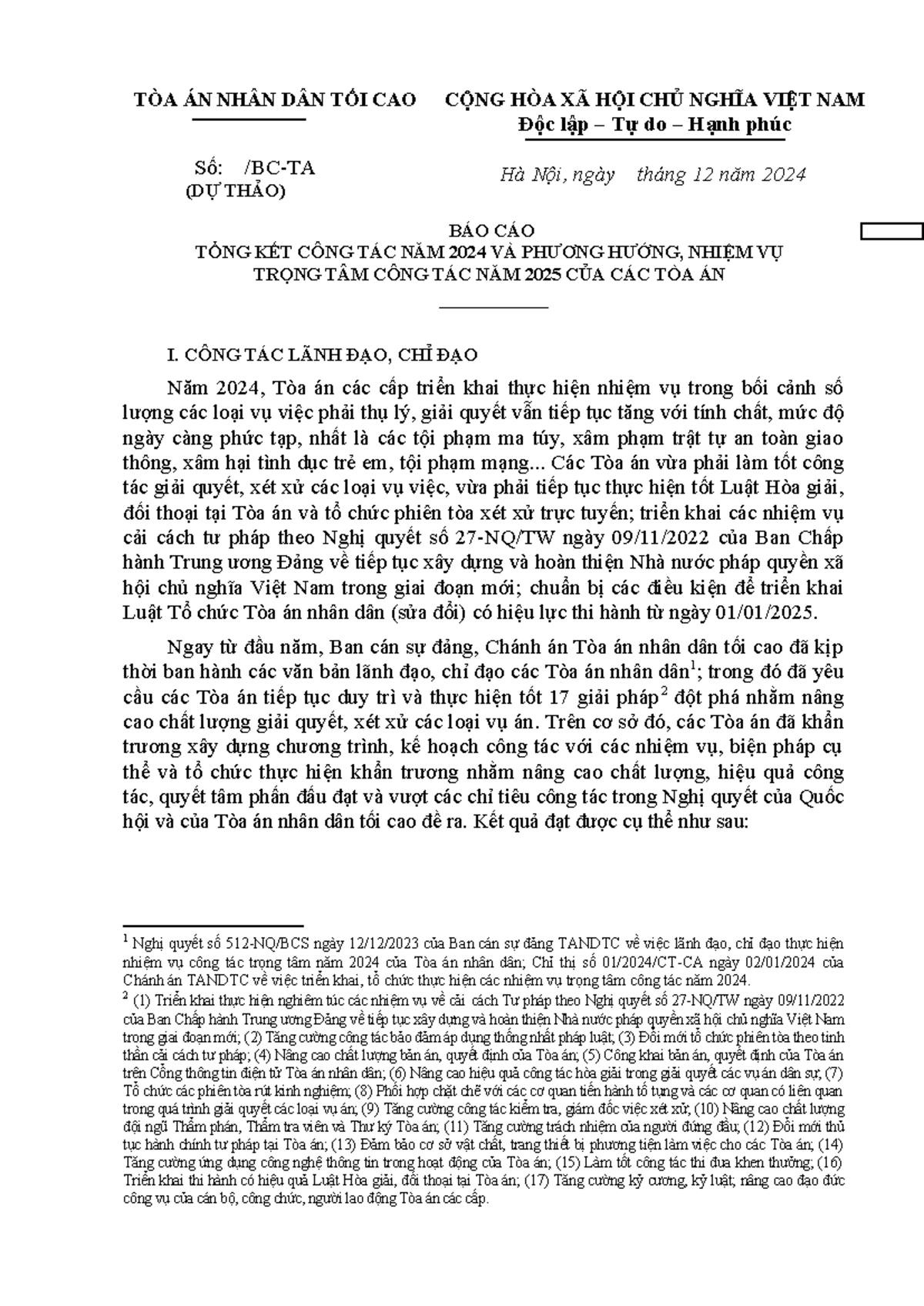 Báo cáo Tổng kết Công tác 2024 và Phương hướng 2025 của Tòa án 1733994873001 - Studocu