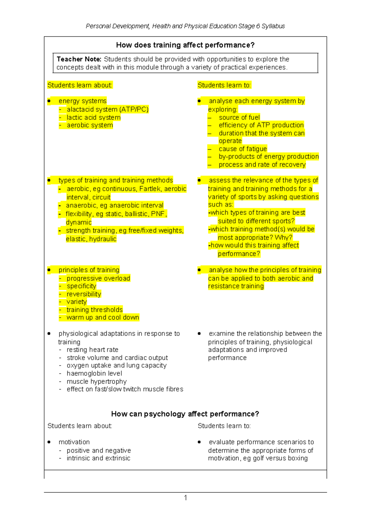 PDHPE Stage 6 Syllabus: Training, Performance, and Health Insights ...