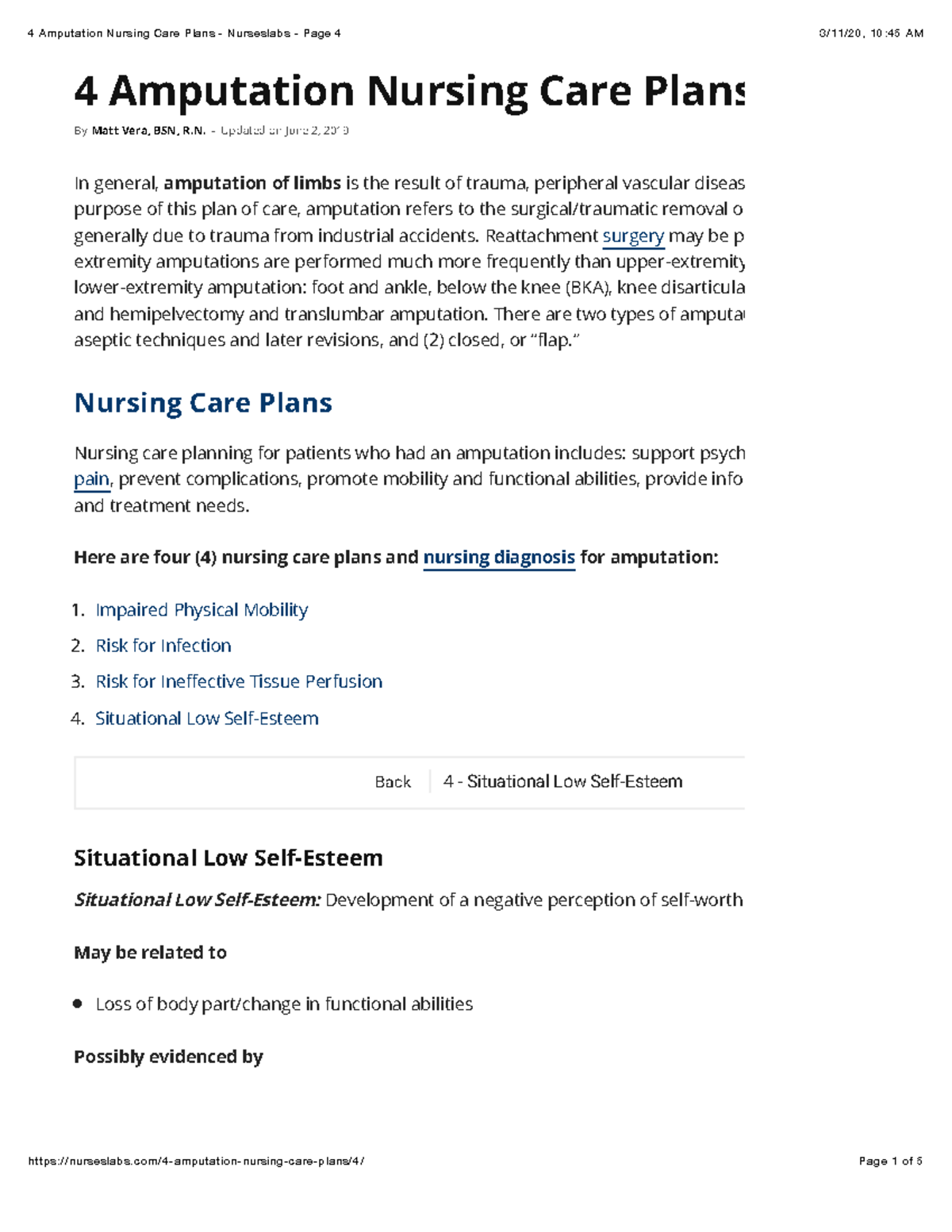 4: Amputation Nursing Care Plans - Comprehensive Guide for Care - Studocu