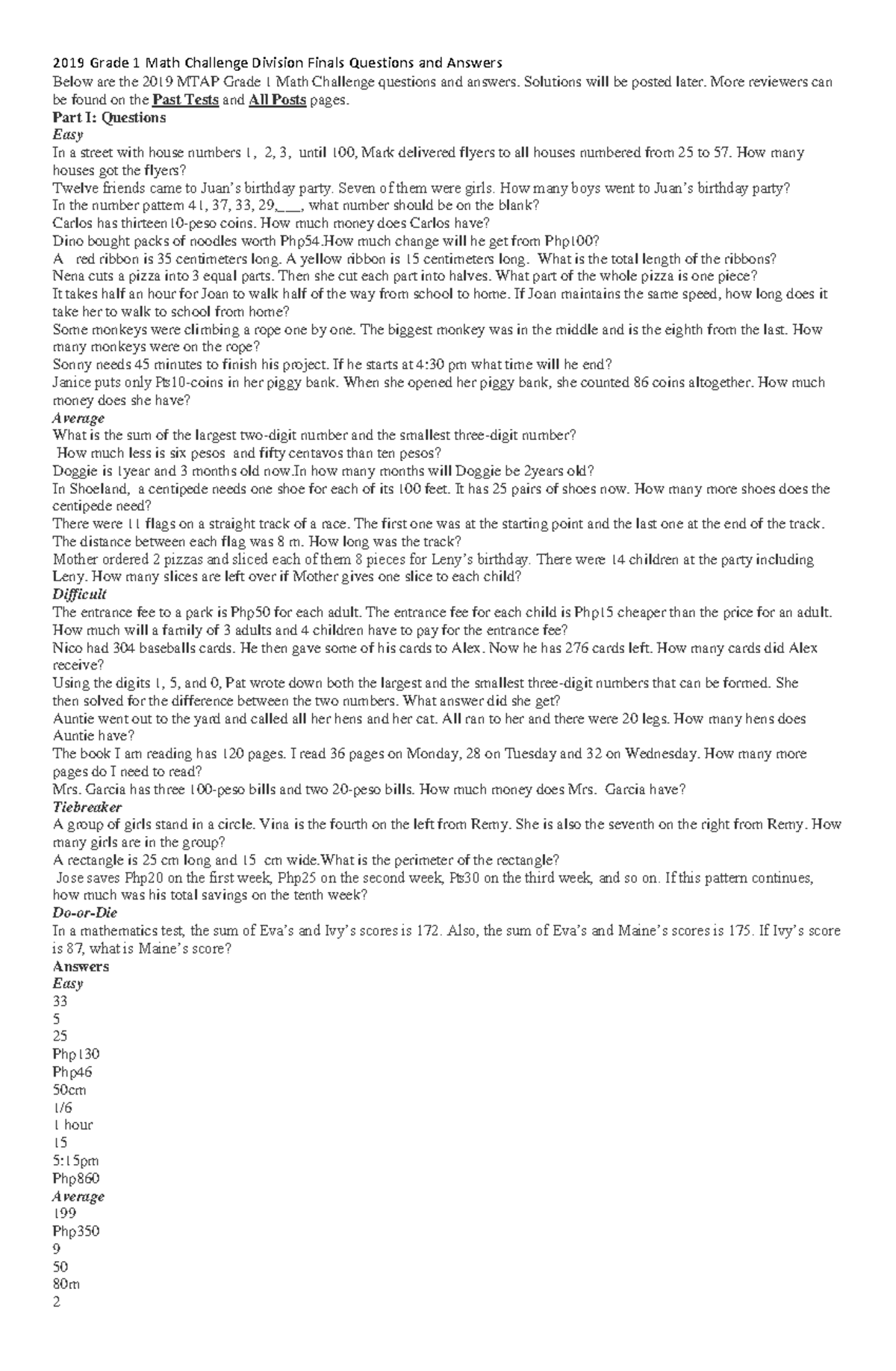 422434966 MTAP QUIZ Reviewer - 2019 Grade 1 Math Challenge Division ...