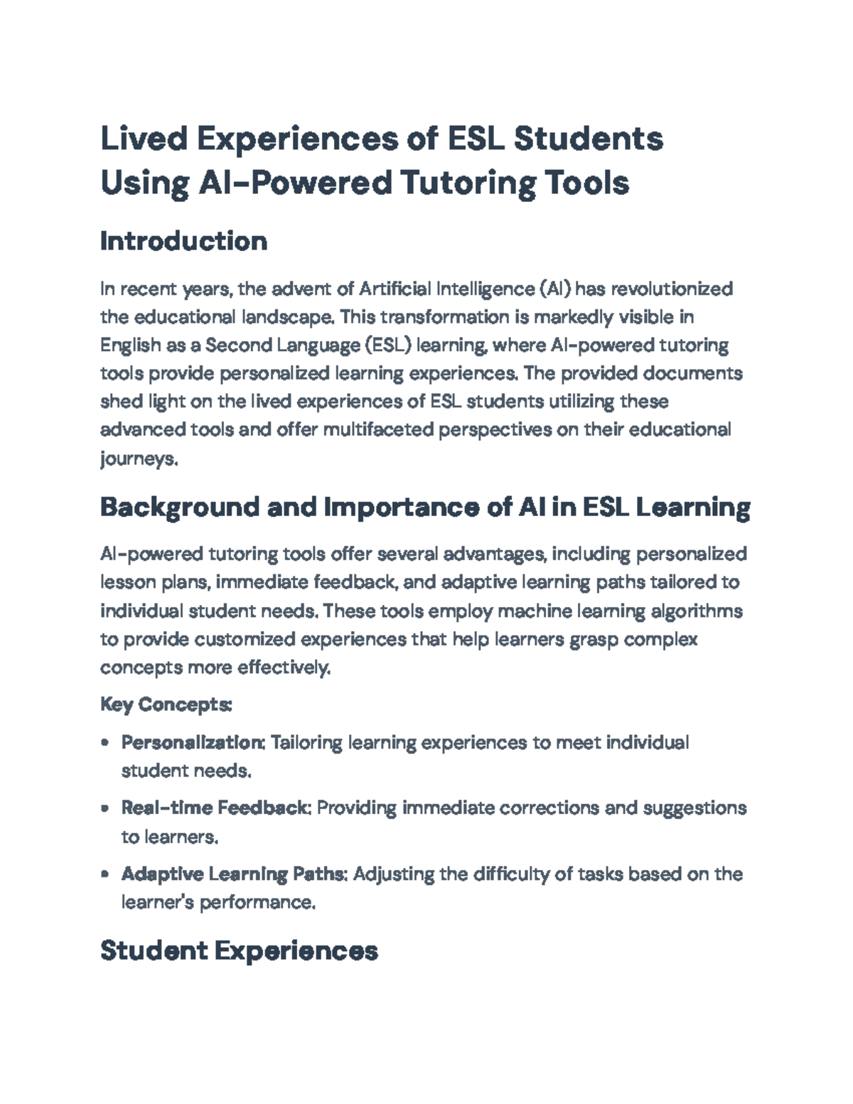 Lived Experiences of ESL Students Using AI Tutoring Tools - Lived ...