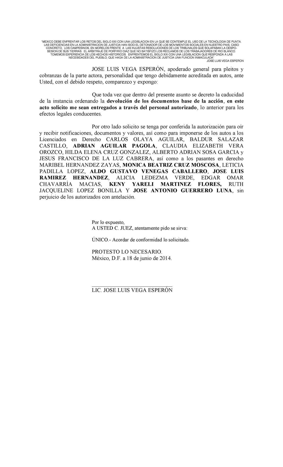 Caducidad De La Instancia Solicitud Devolución De Documentos & Autorizados - “MEXICO DEBE ...