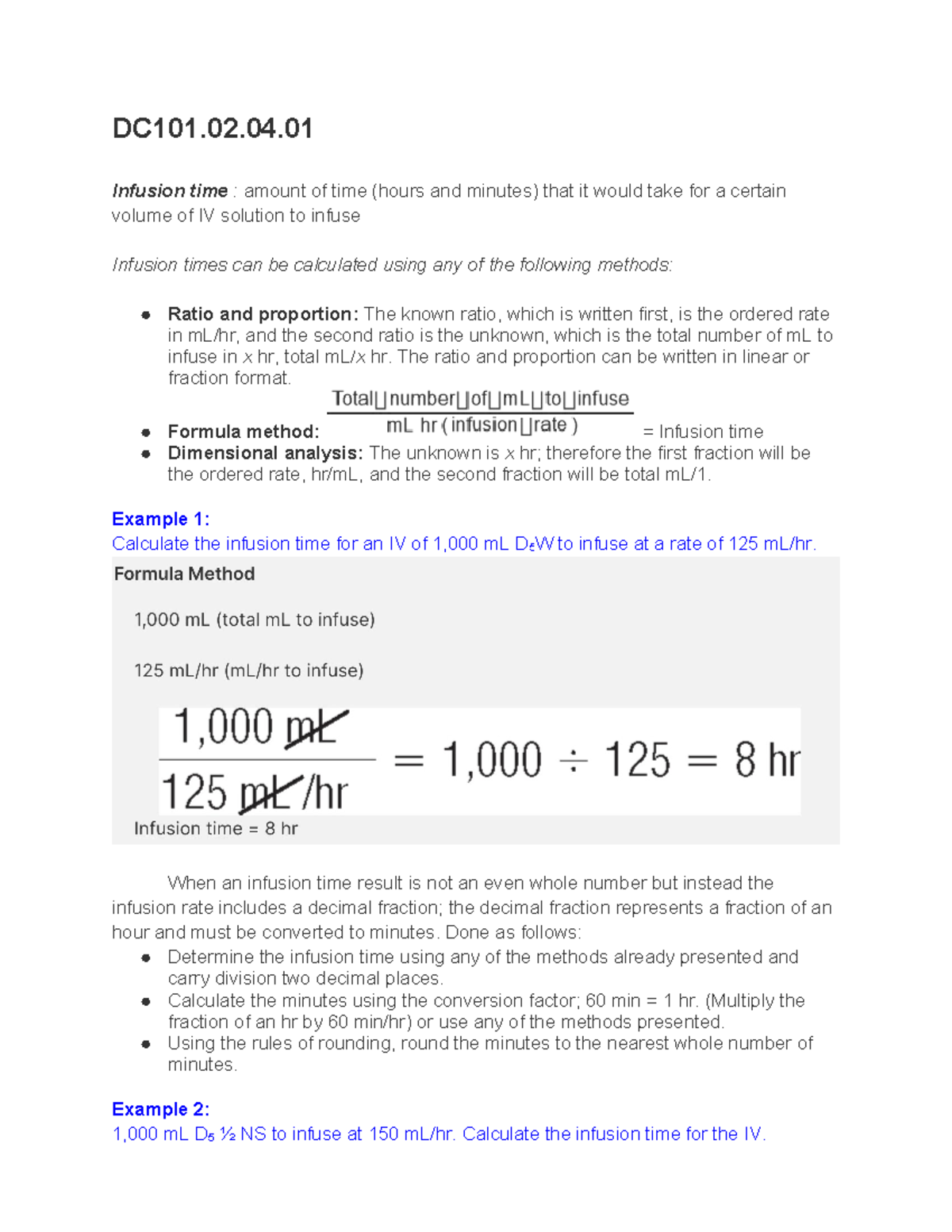 Dosage Calculation Notes for IV Infusion Understanding (DC101) - Studocu
