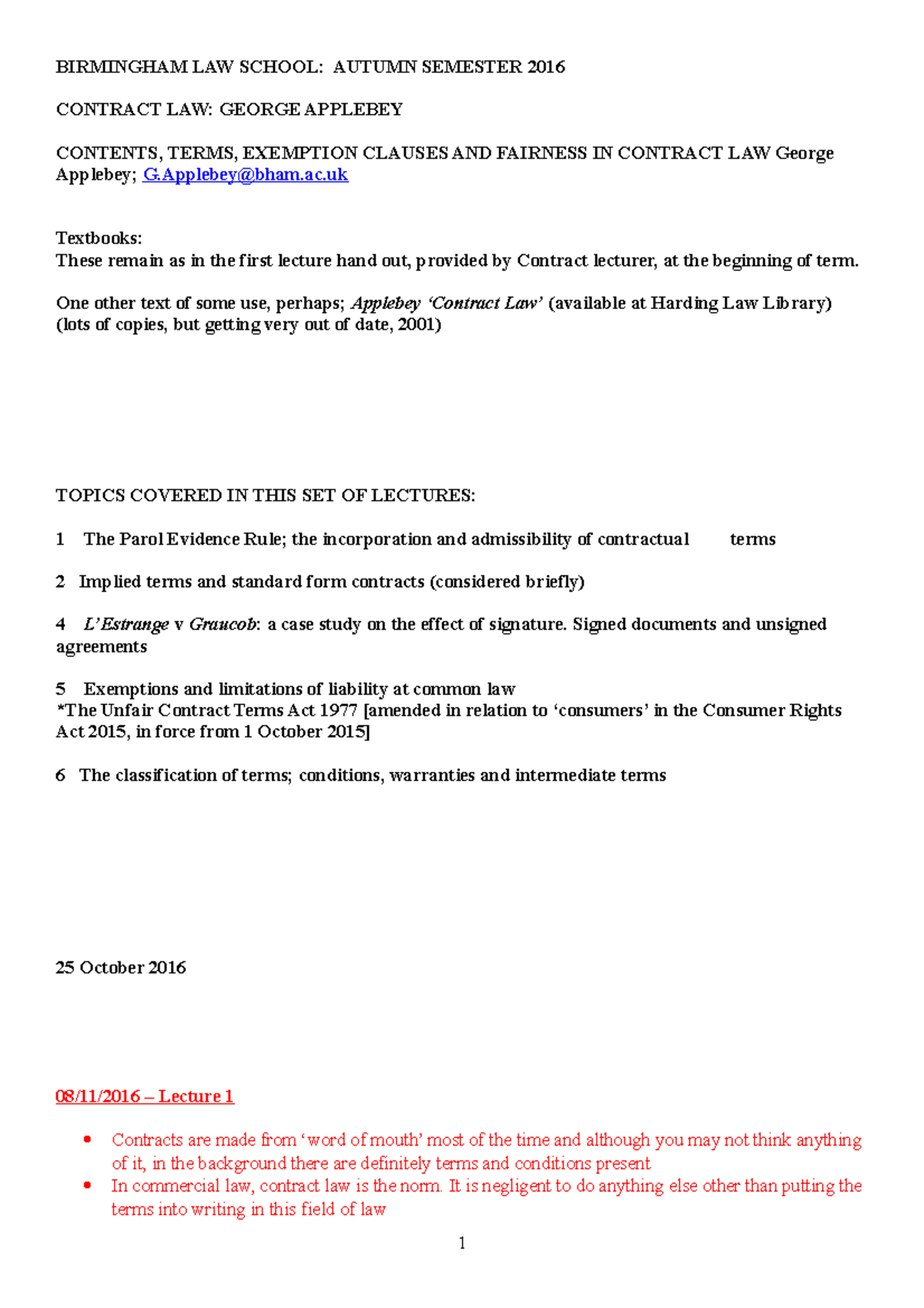 Contract Law Overview: Key Terms and Exemption Clauses (LW101) - Studocu