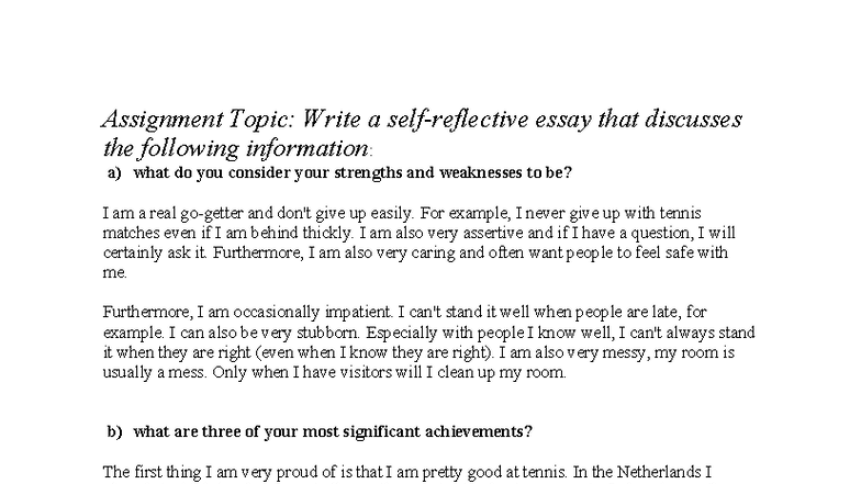 Self-Reflective Essay: Strengths, Achievements & Career Goals - Studeersnel
