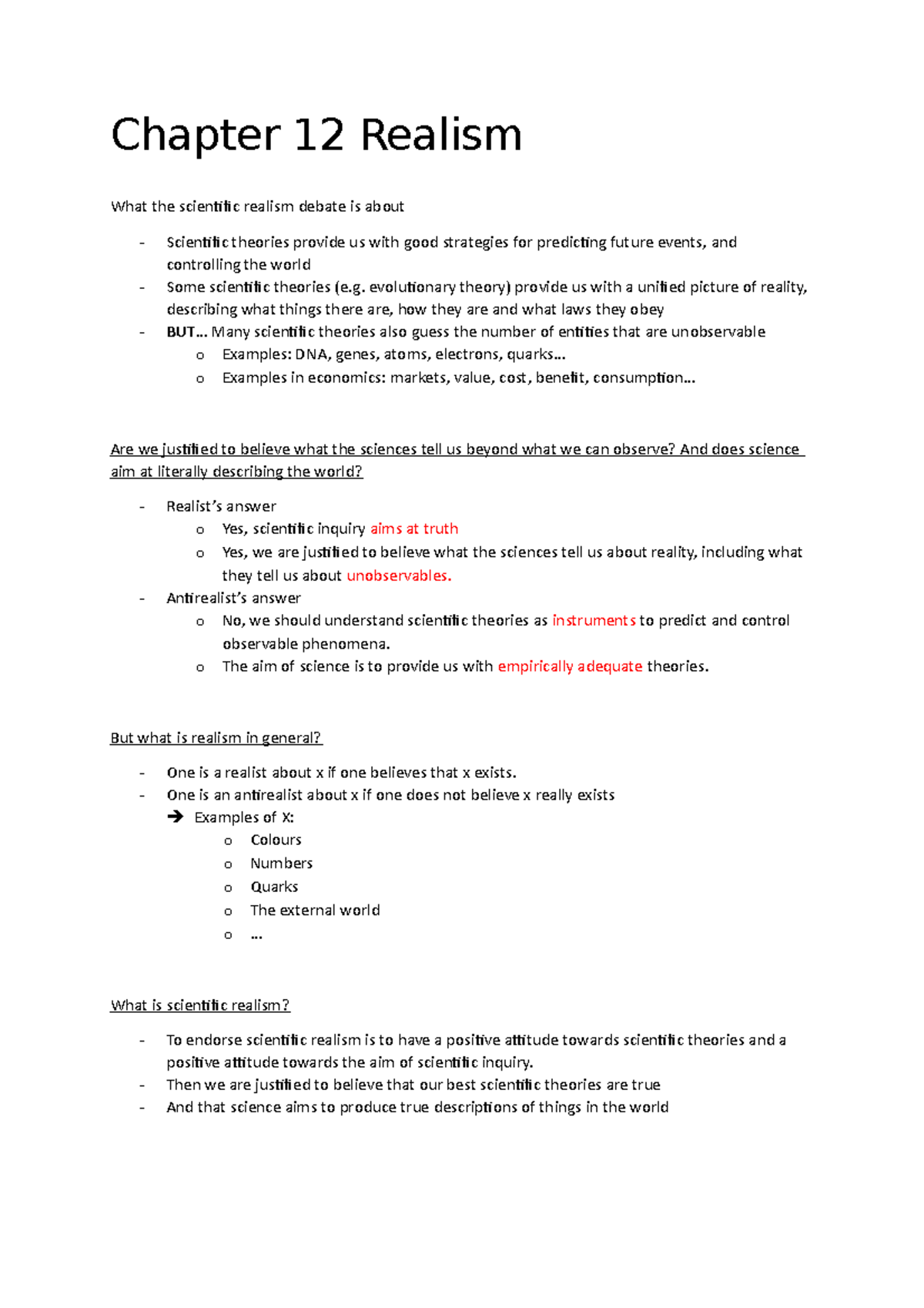 Chapter 12 Realism - Summary Philosophy of Science for IBA - Chapter 12 ...