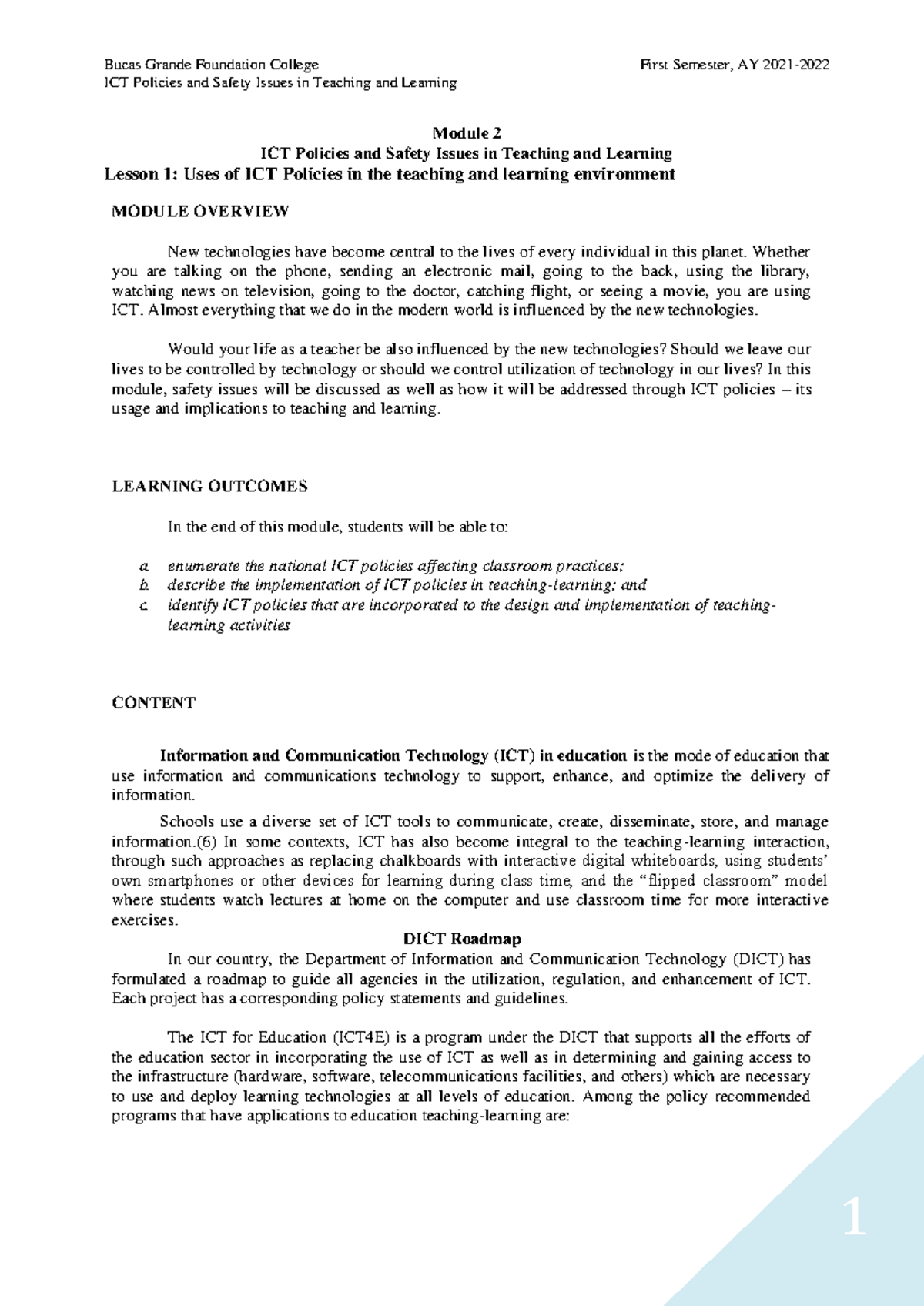 ICT Policies and Safety Issues in Teaching and Learning - Whether you are talking on the phone ...