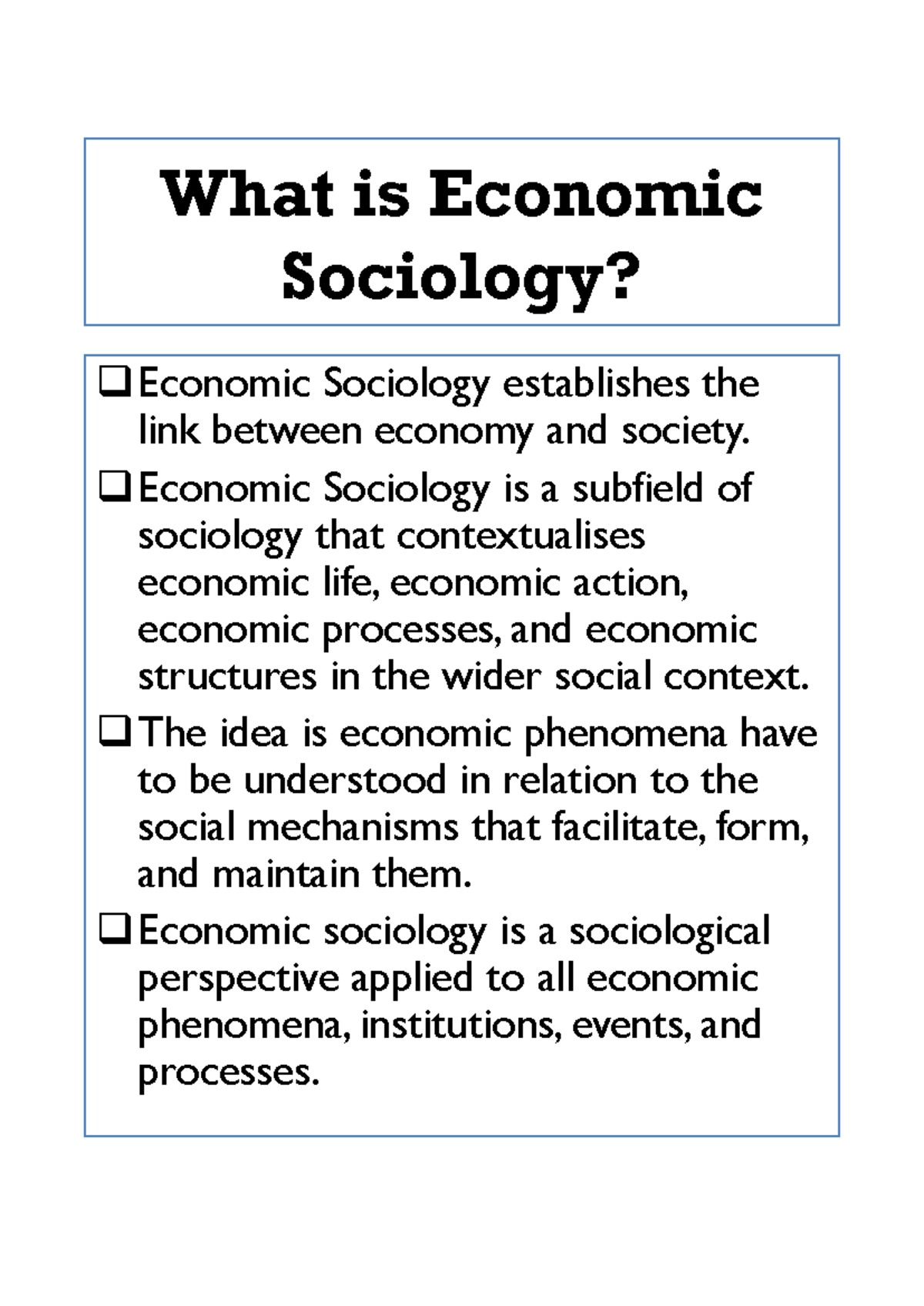 Economic Sociology (SOC101): Overview, Themes, and Key Concepts - Studocu