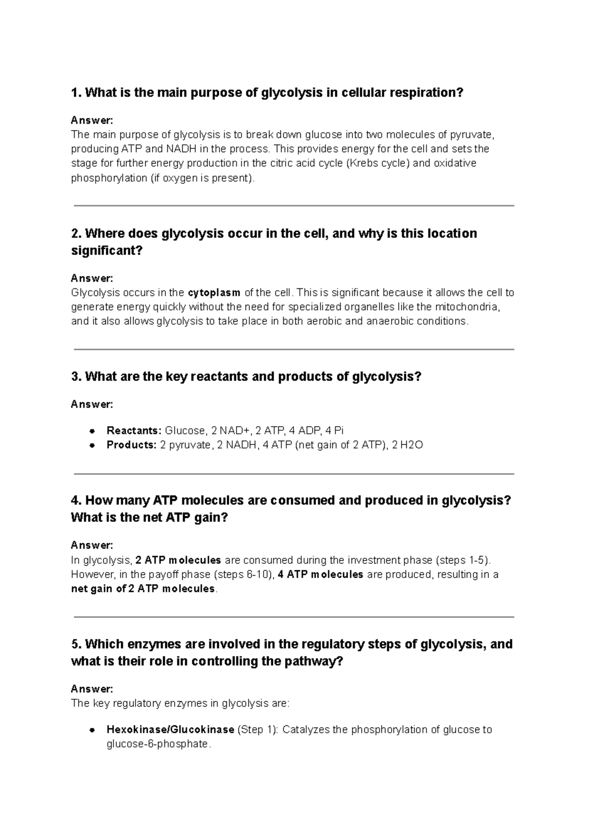 Glycolysis Practice Questions for Bio101: Cellular Respiration Overview ...