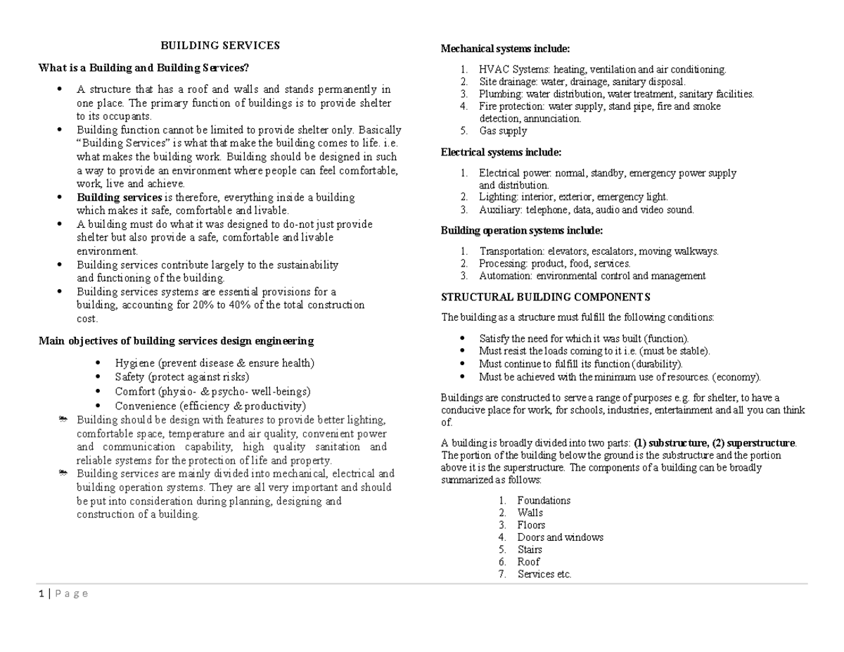 Building Services & Protection - Comprehensive Notes (Notes-7-61) - Studocu
