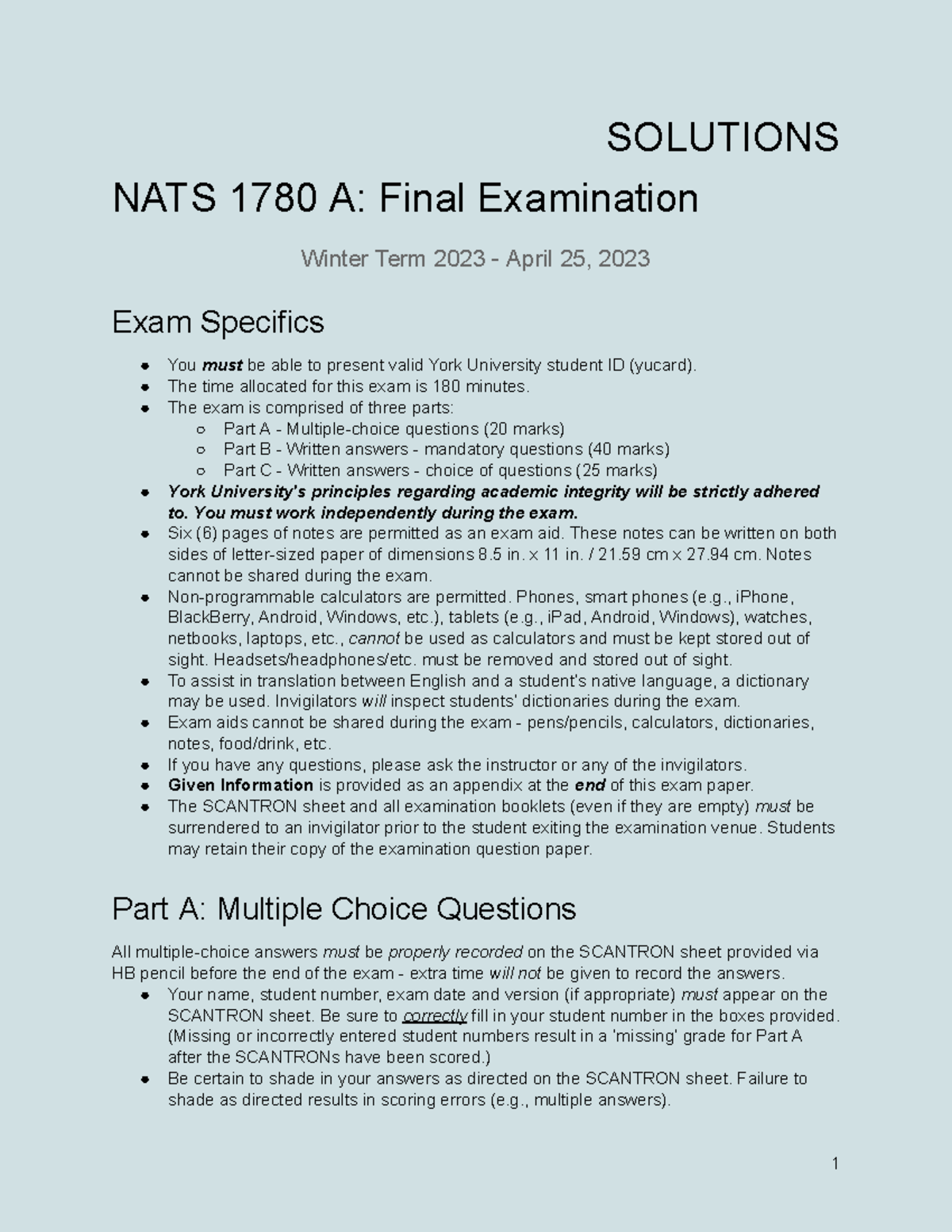 NATS 1780 A: Final Exam Solutions for Winter 2023 - April 18, 2023 ...