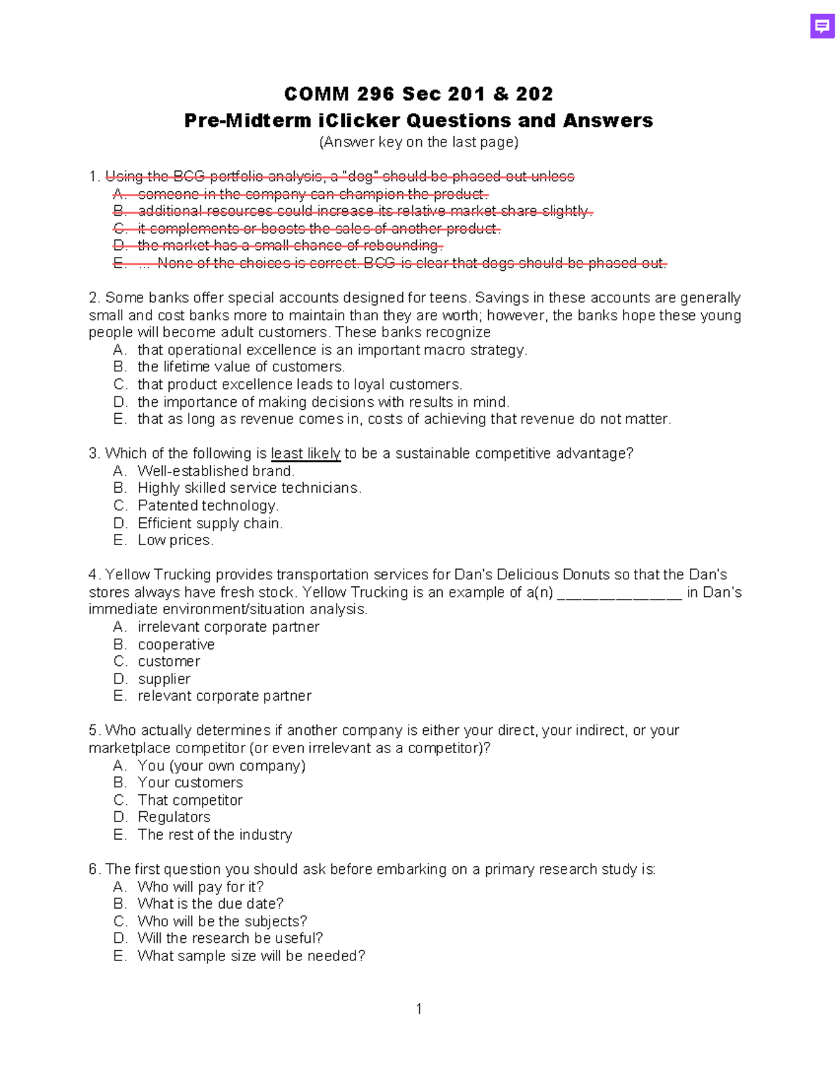 Pre-midterm i Clicker questions - COMM 296 Sec 201 & 202 Pre-Midterm ...