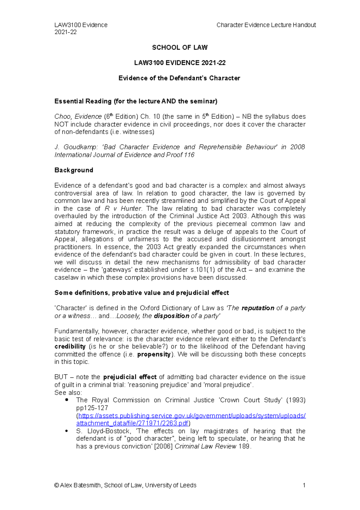 Character-Lecture Handout 2021-22 - 2021- SCHOOL OF LAW LAW3100 ...