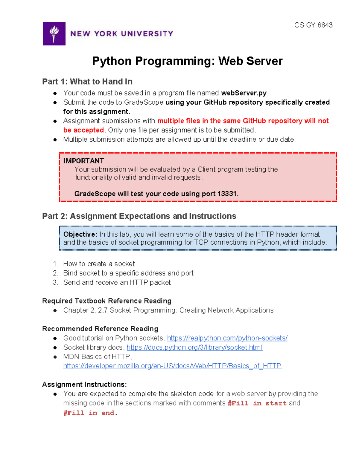 6843 Python Lab: Web Server Assignment Submission Guidelines and Tips - Studocu