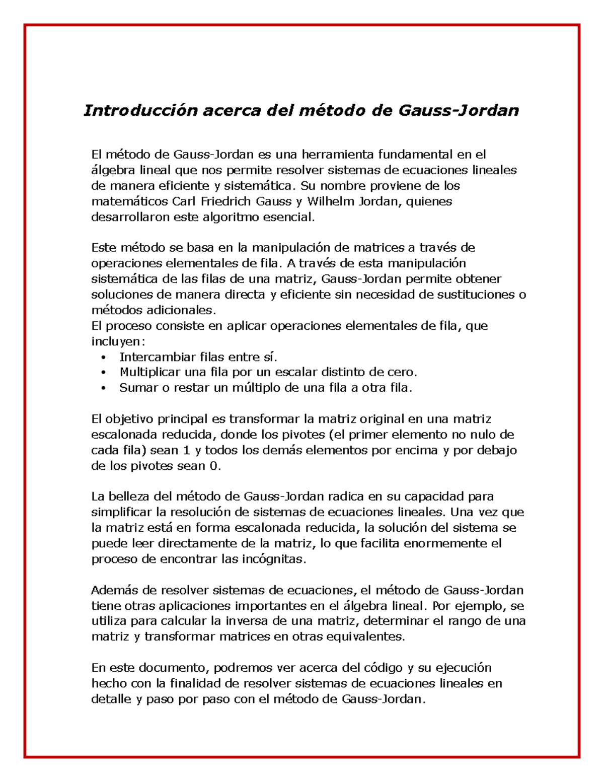 Método de Gauss-Jordan y su Implementación en Python: Proyecto 201 ...