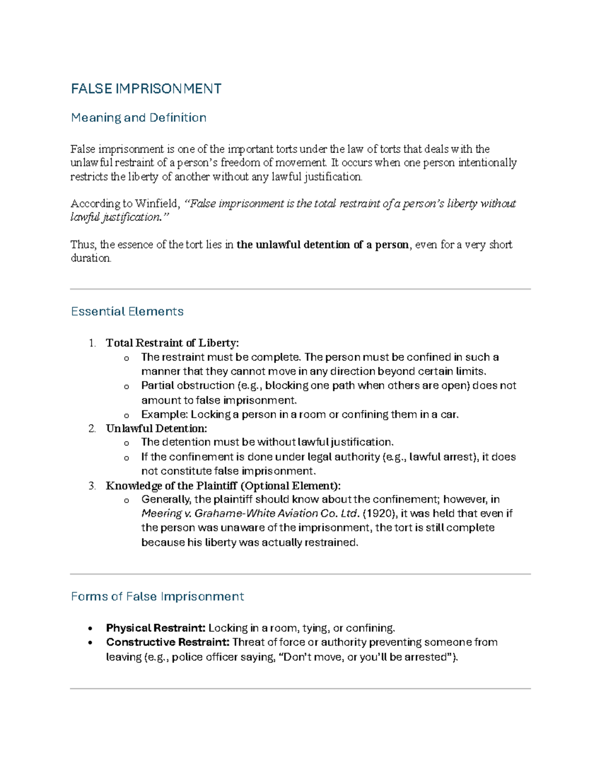Law of Torts: False Imprisonment & Malicious Prosecution Explained ...