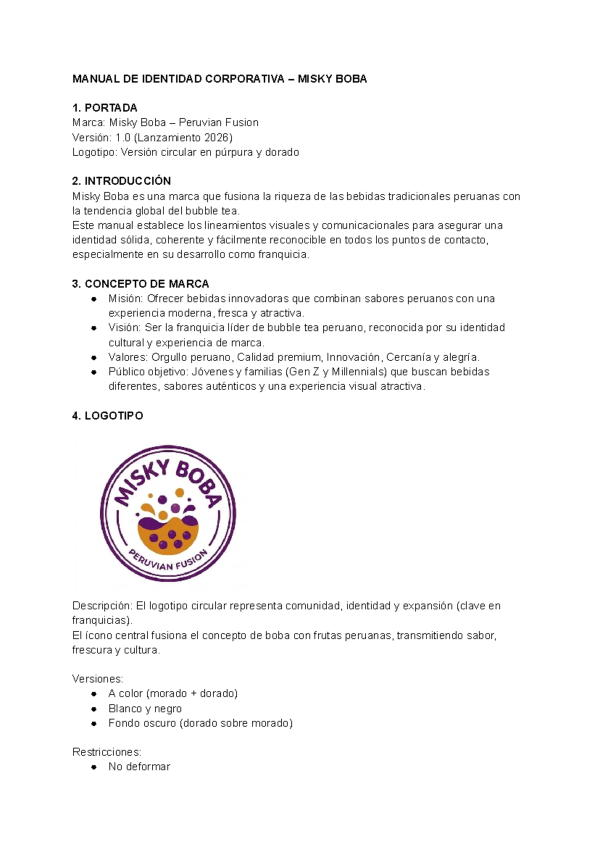 Manual de Identidad Corporativa Misky Boba - Versión 1.0 - Studocu