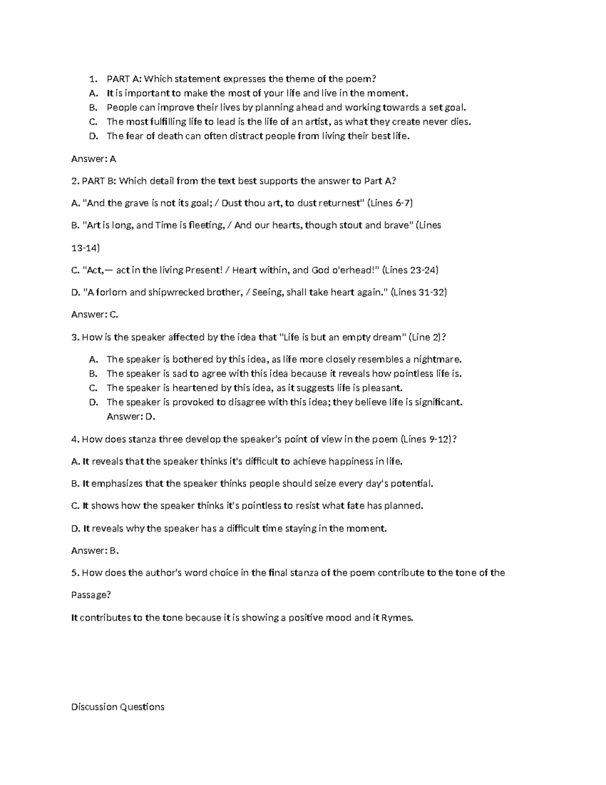 ENG 101 - Poem Analysis: Themes, Details, and Tone Discussion Questions ...